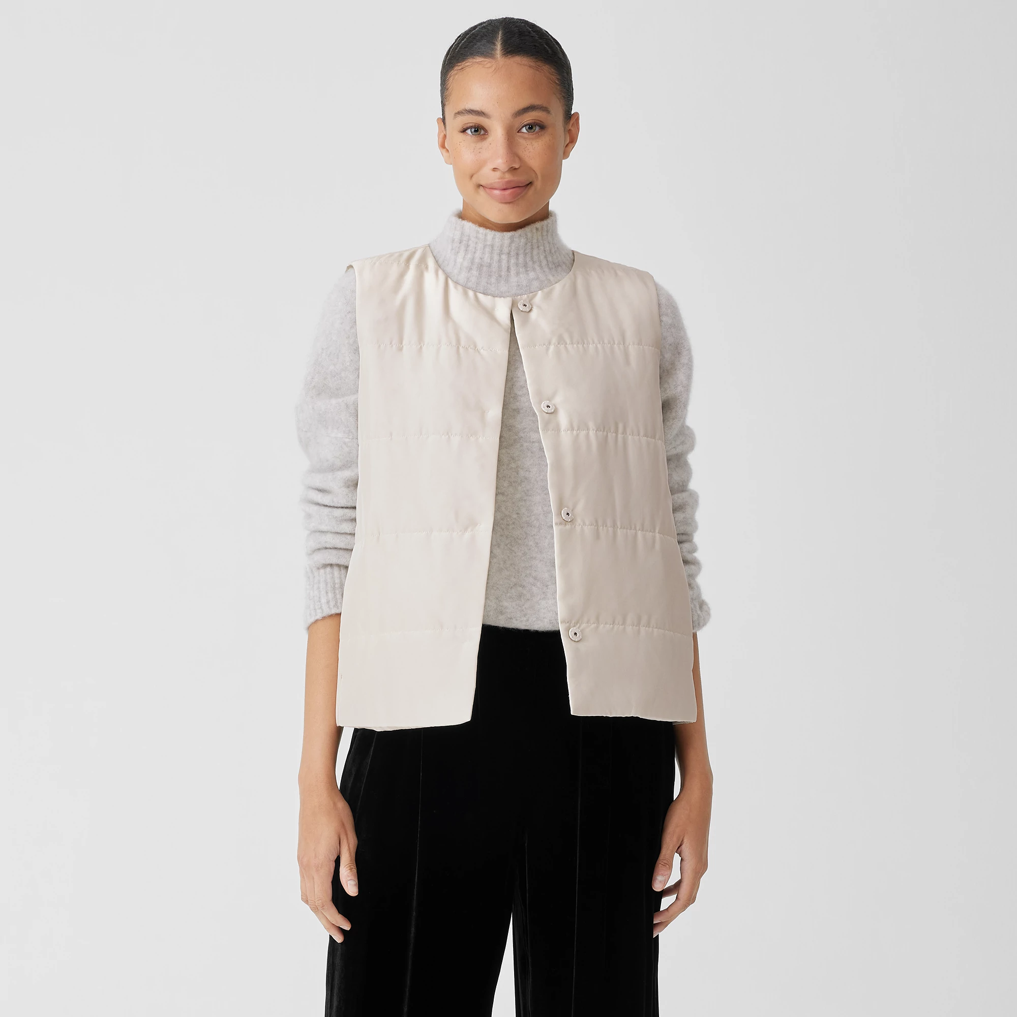 Smooth Silk Round Neck Vest | EILEEN FISHER