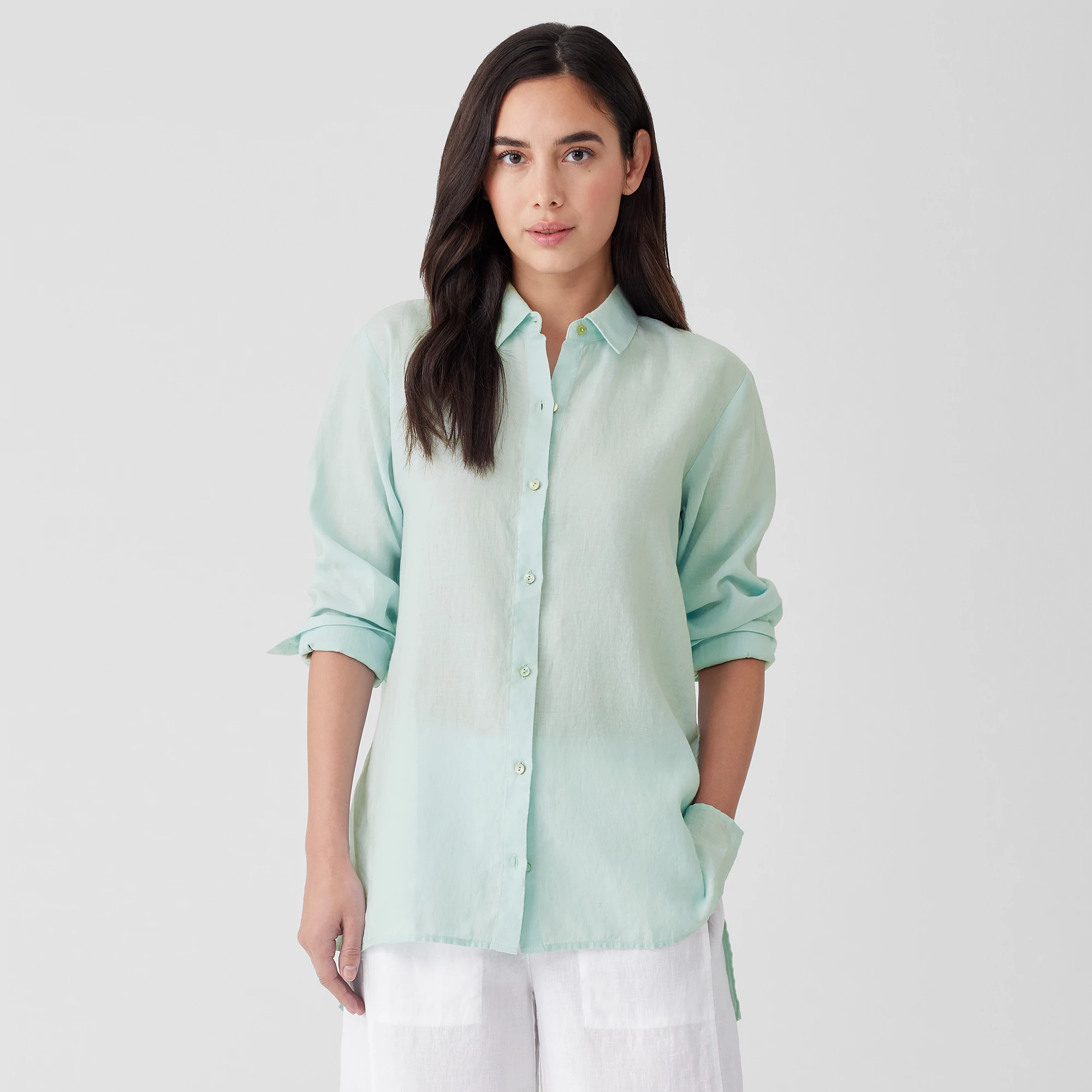 Handkerchief Linen Classic Collar Shirt | EILEEN FISHER Handkerchief Linen Classic Collar Shirt | EILEEN FISHER