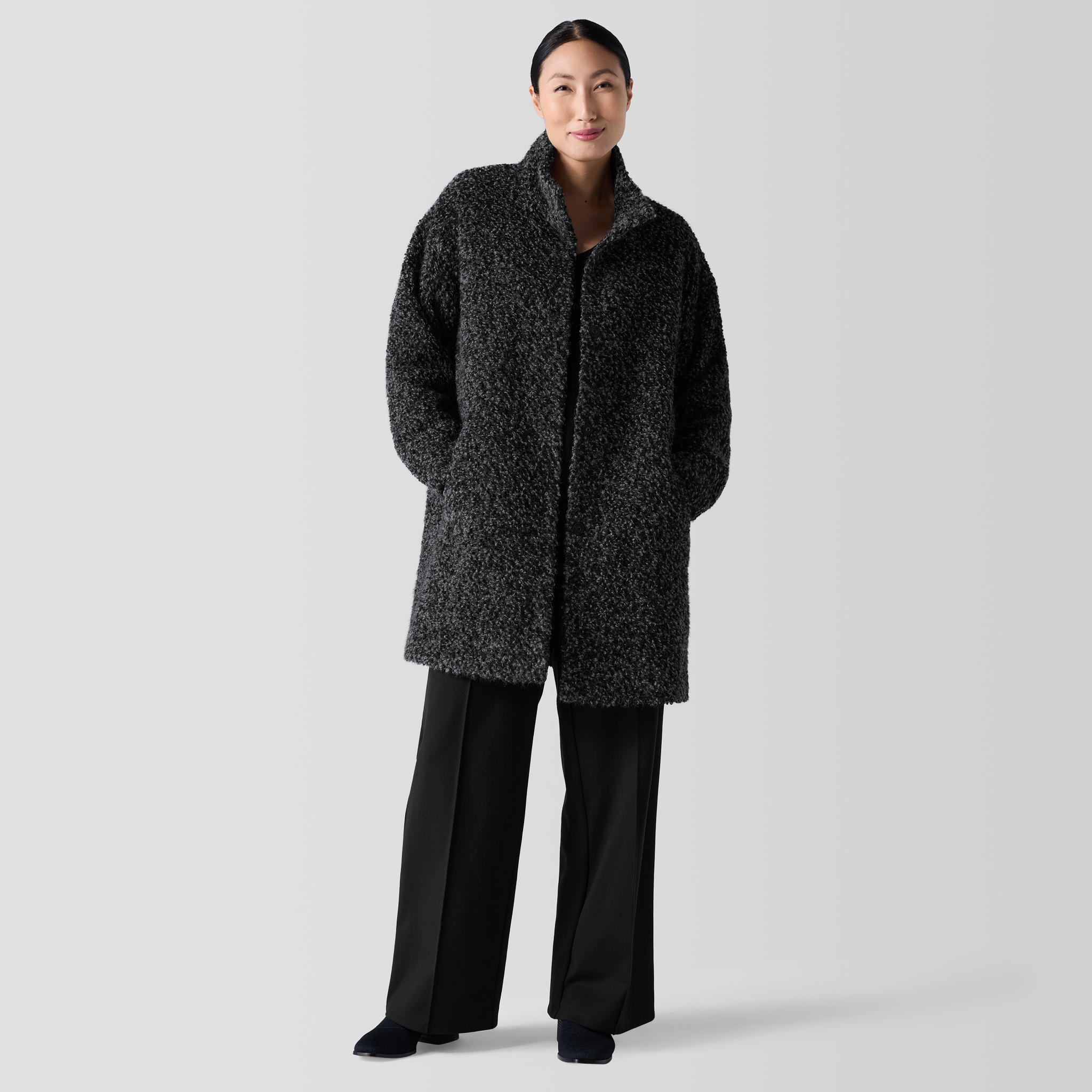 Curly Alpaca Stand Collar Coat | EILEEN FISHER