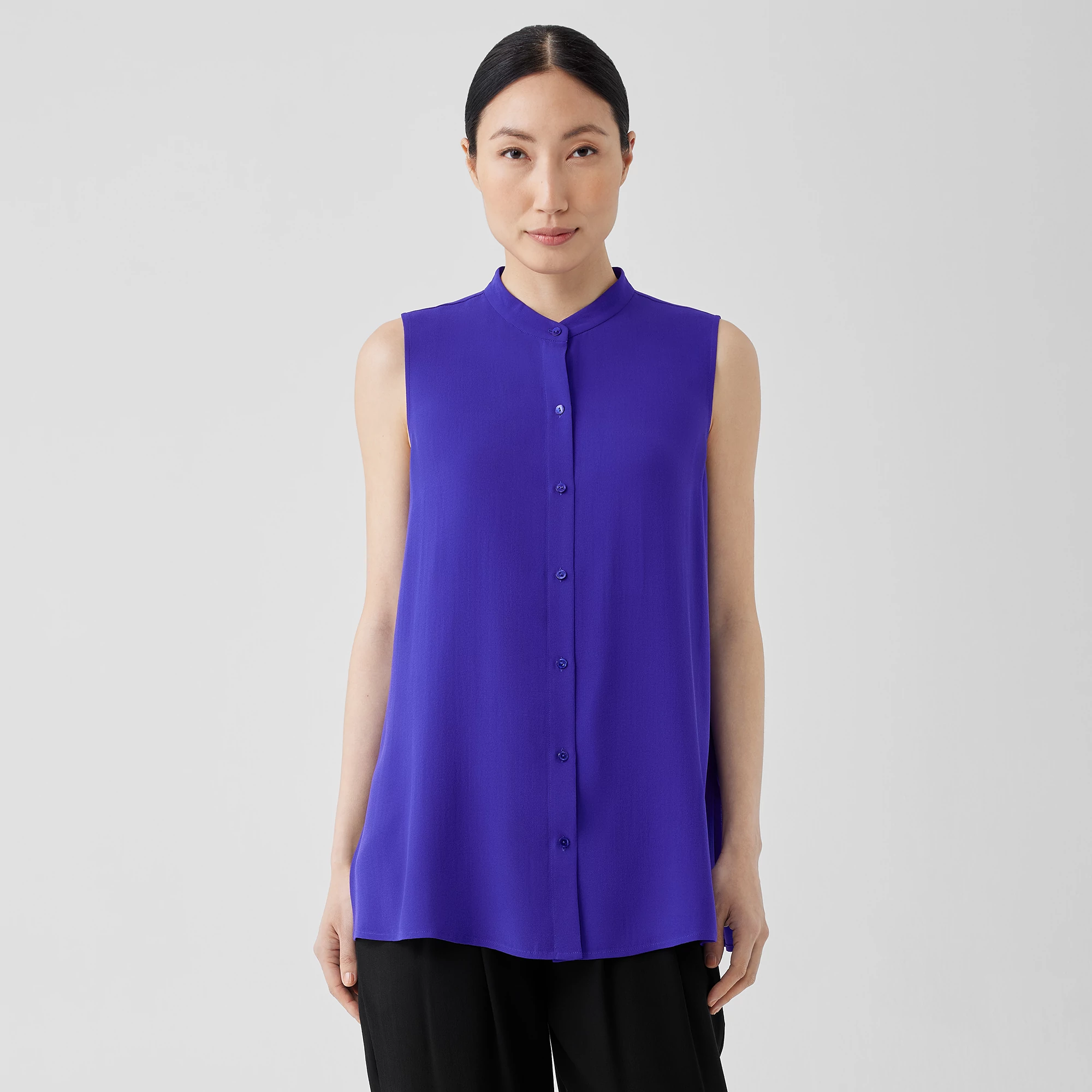Silk Georgette Crepe Sleeveless Shirt | EILEEN FISHER Silk Georgette Crepe Sleeveless Shirt | EILEEN FISHER