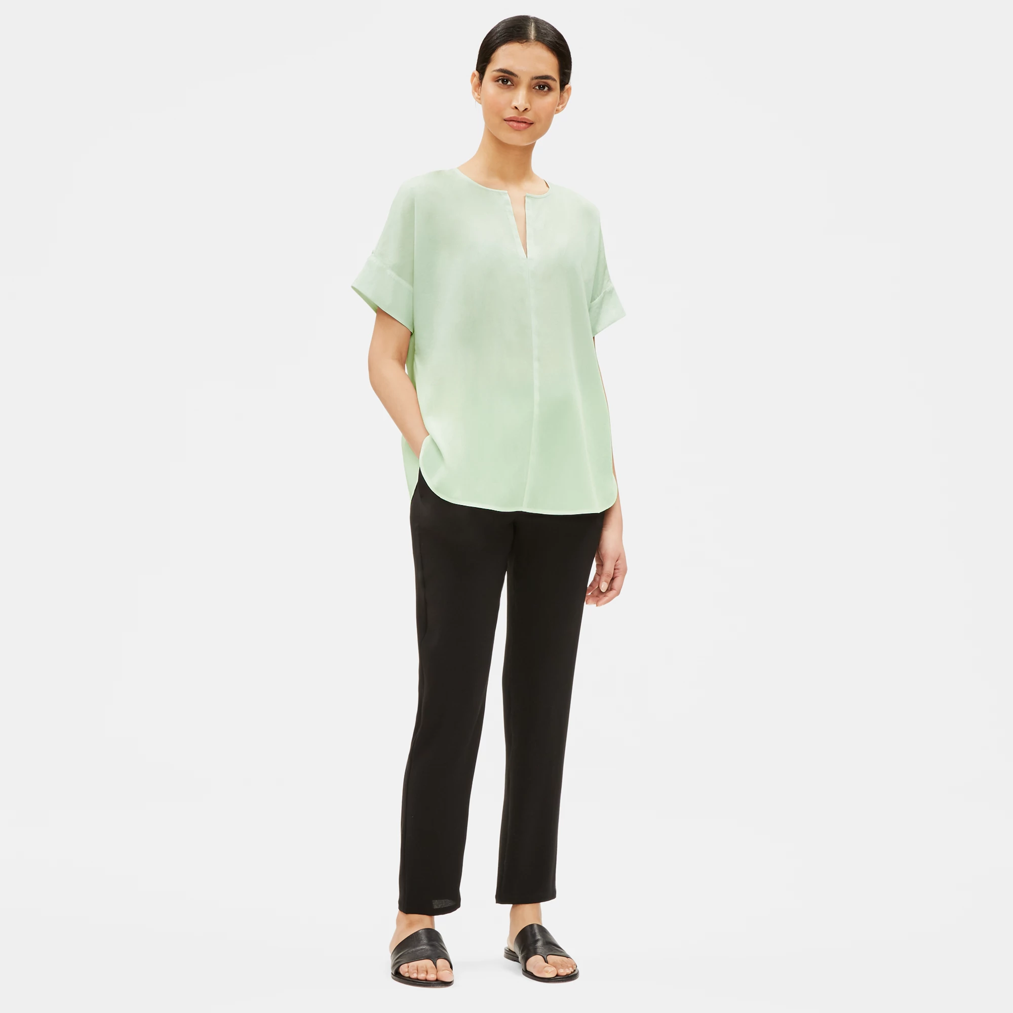 Sandwashed Tencel Short-Sleeve Box-Top | EILEEN FISHER