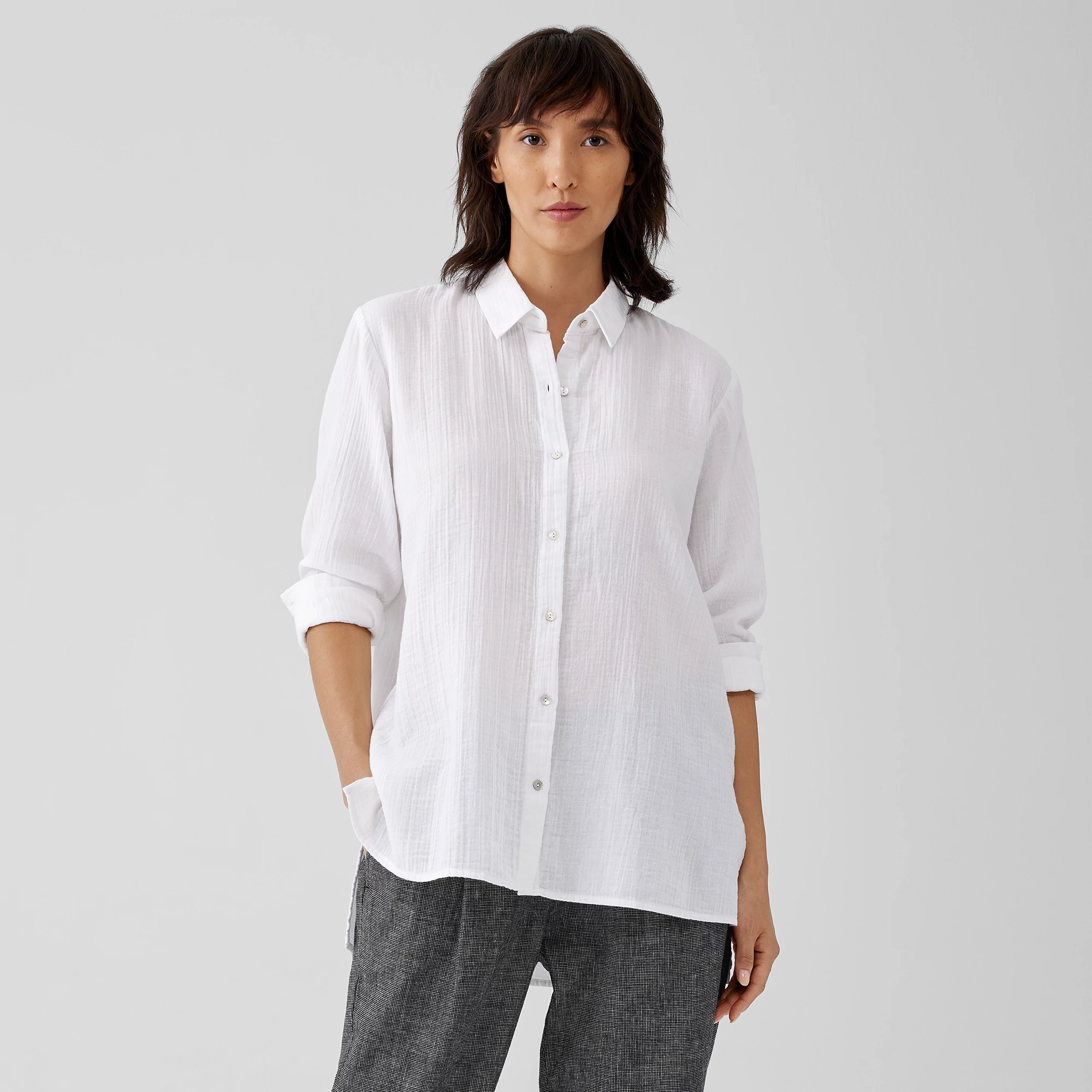 Organic Cotton Ripple Classic Collar Shirt | EILEEN FISHER