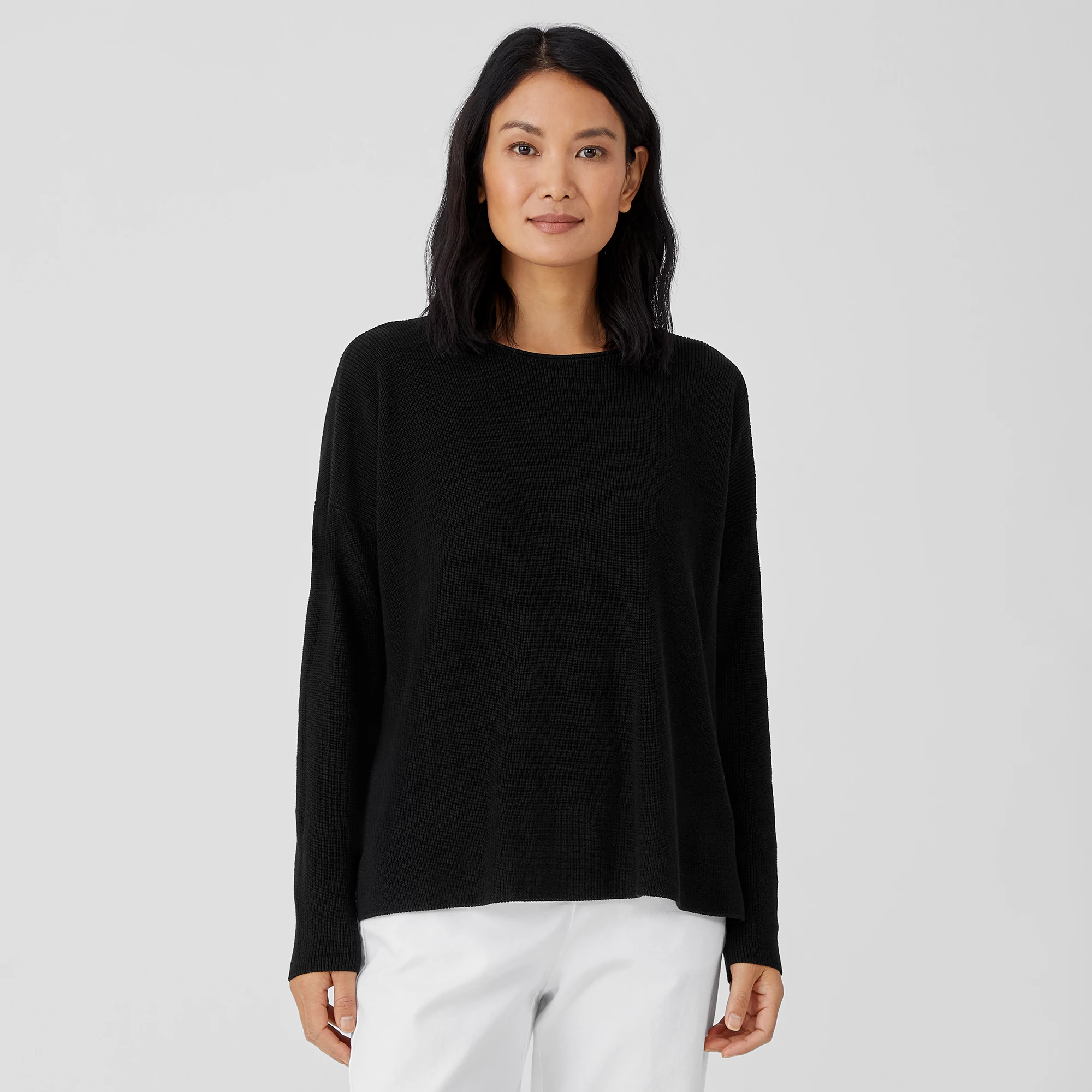 Organic Linen Cotton Crew Neck Box-Top | EILEEN FISHER