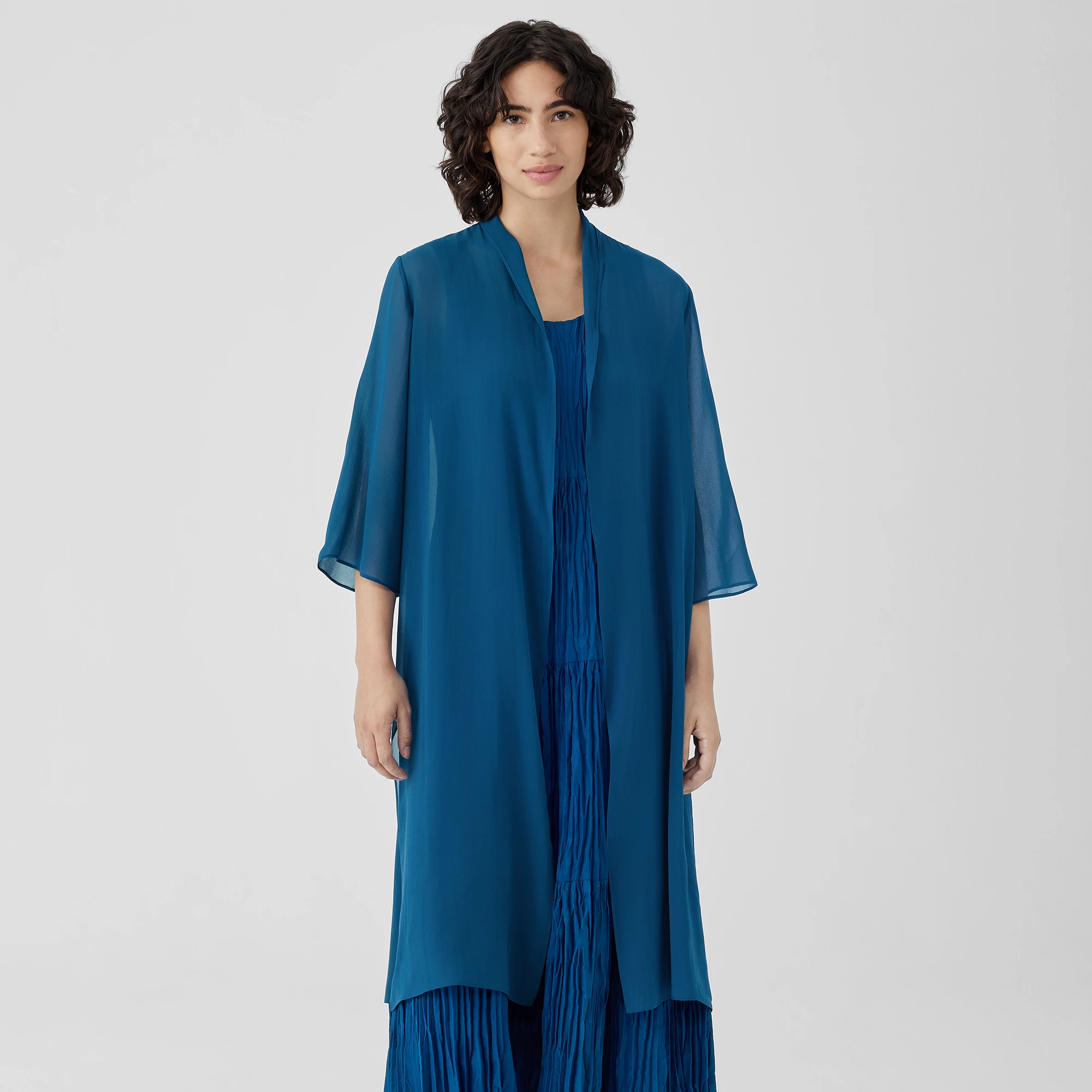 Sheer Silk Georgette High Collar Jacket | EILEEN FISHER
