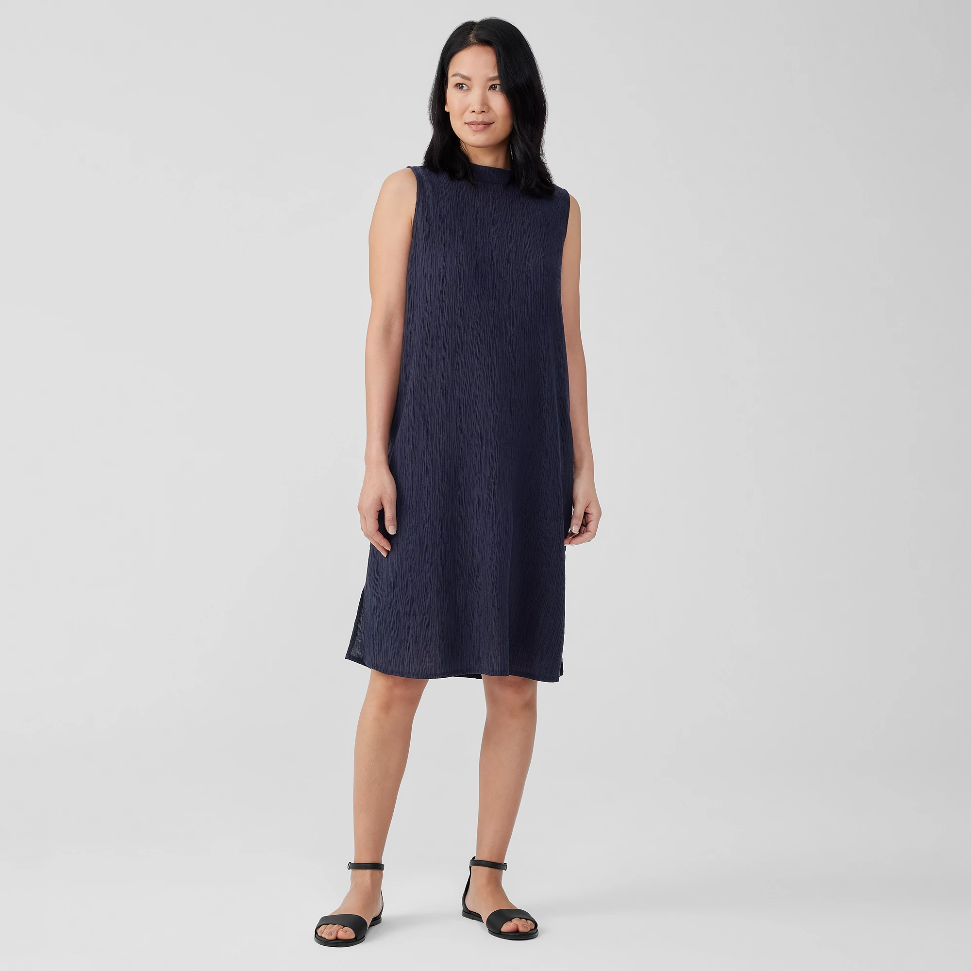 Woven Plissé Mock Neck Dress | EILEEN FISHER