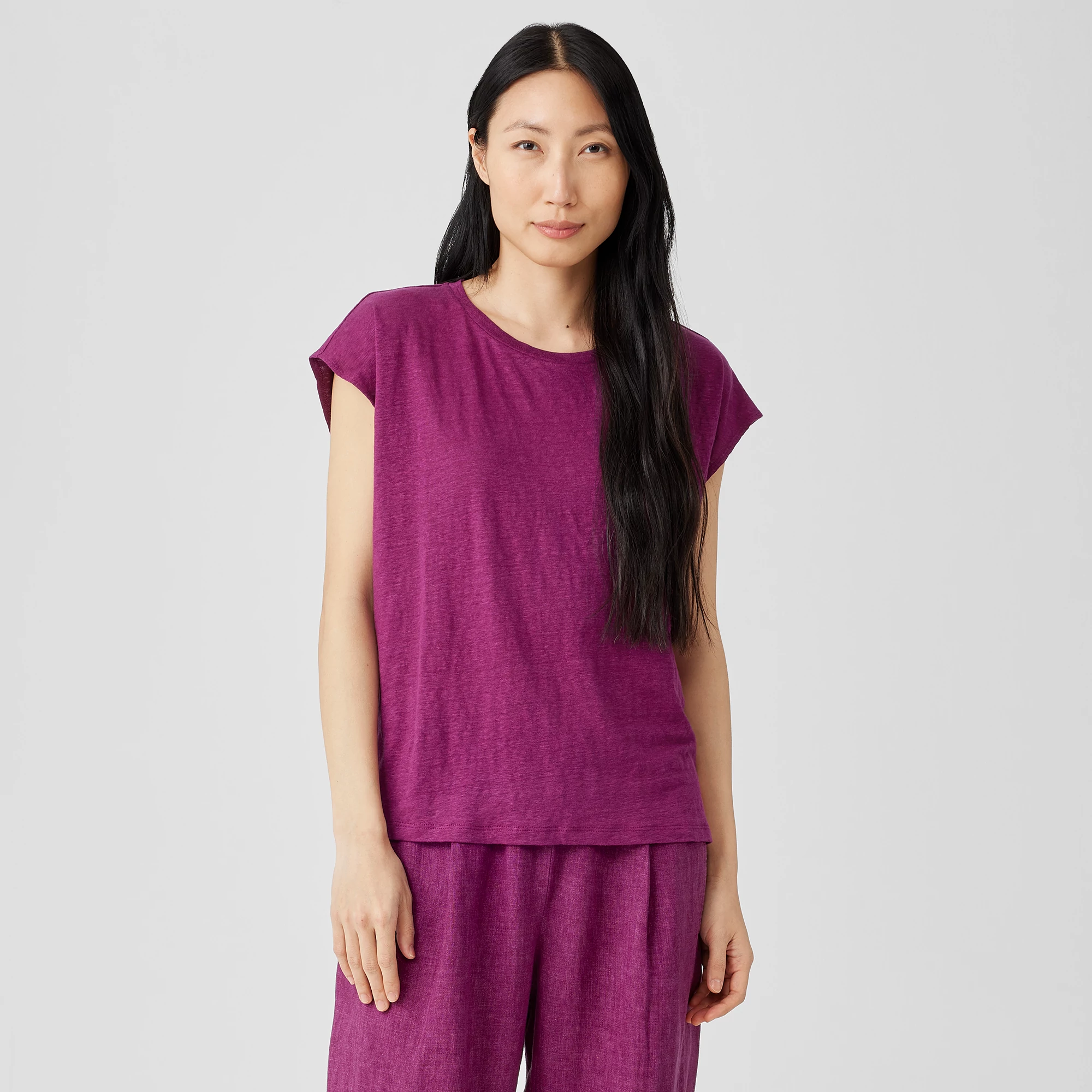 Organic Linen Jersey Shirred-Back Top | EILEEN FISHER