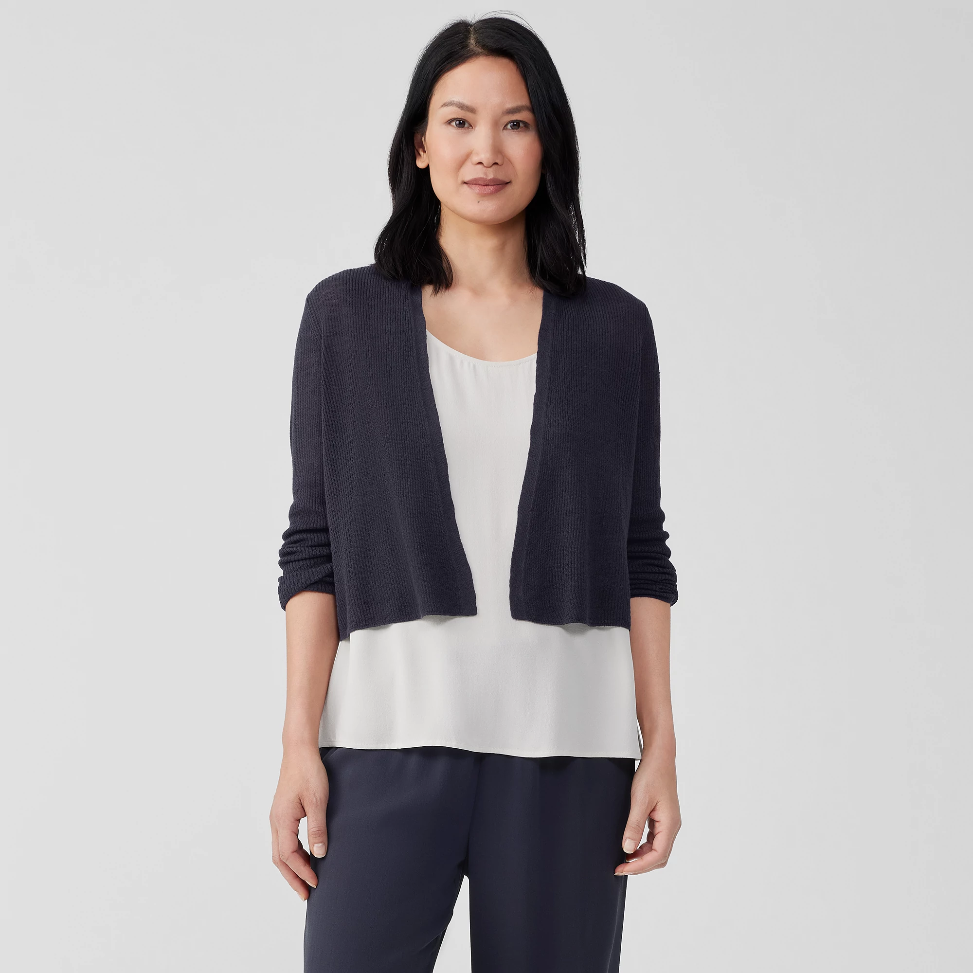 Organic Linen Cotton Airy Tuck Cropped Cardigan | EILEEN FISHER