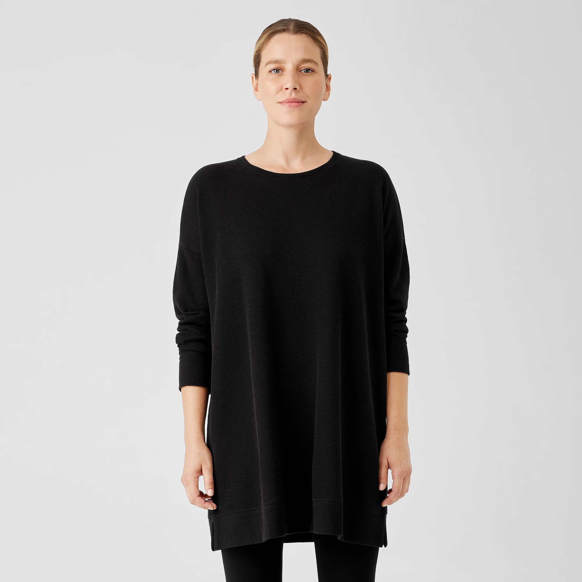 Organic Cotton Slubby Rib Knit Crew Neck Top | EILEEN FISHER