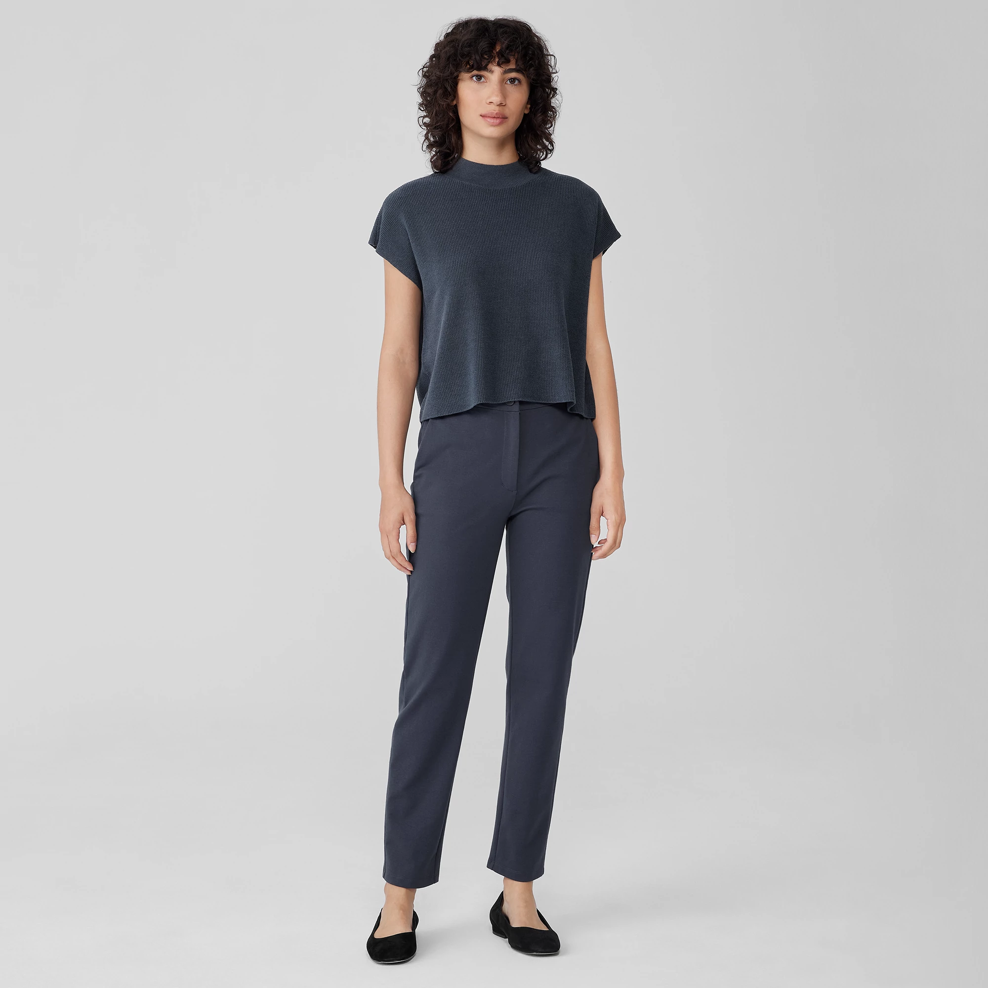 Cotton Blend Ponte Slim Pant | EILEEN FISHER