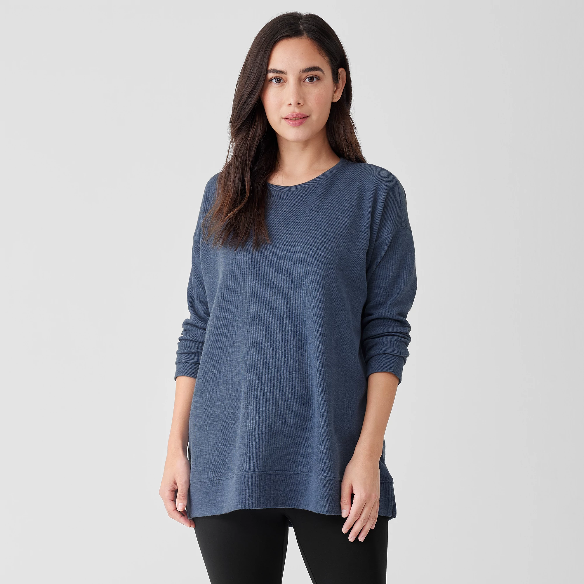 Organic Cotton Slubby Rib Knit Crew Neck Top | EILEEN FISHER