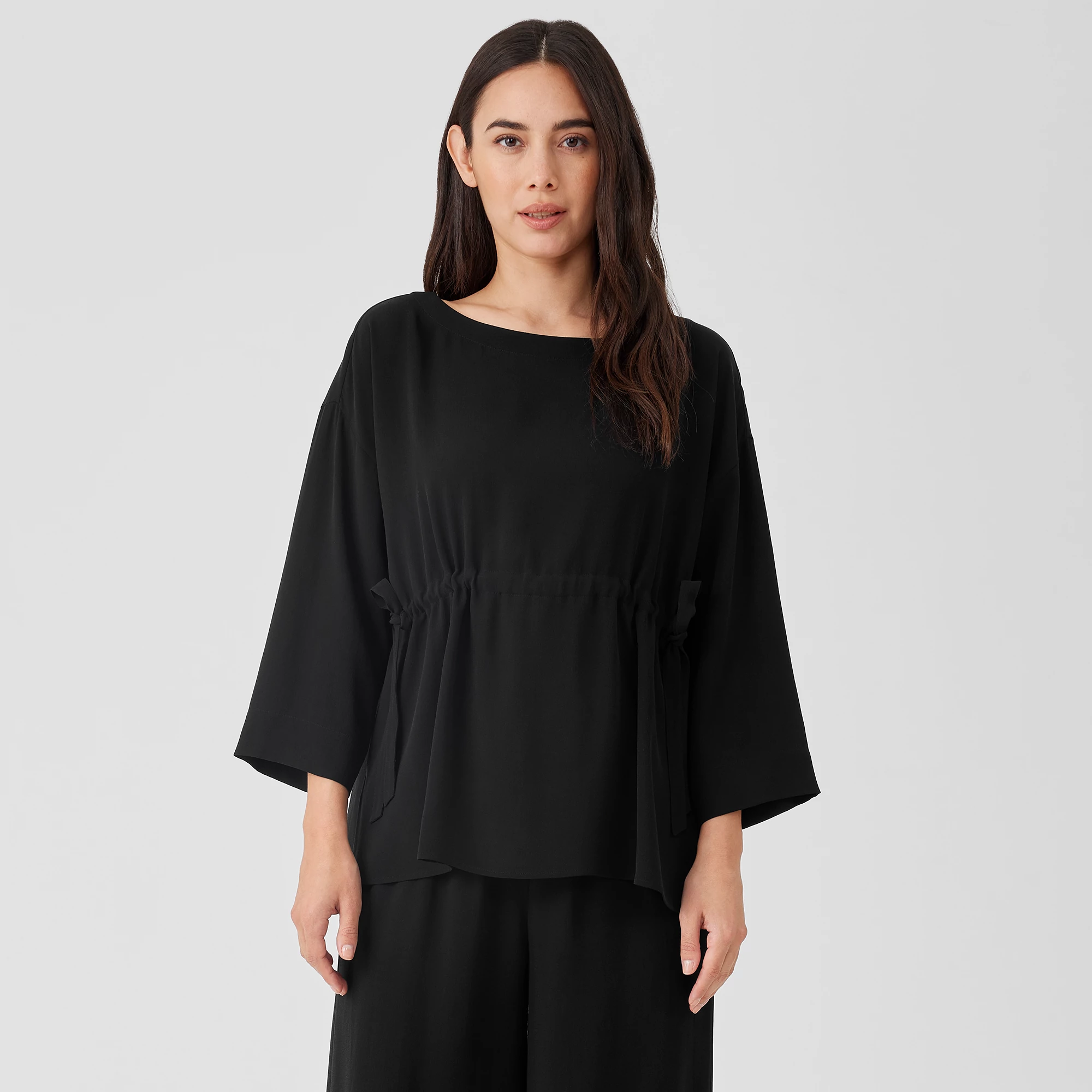 Silk Georgette Crepe Drawstring Top | EILEEN FISHER