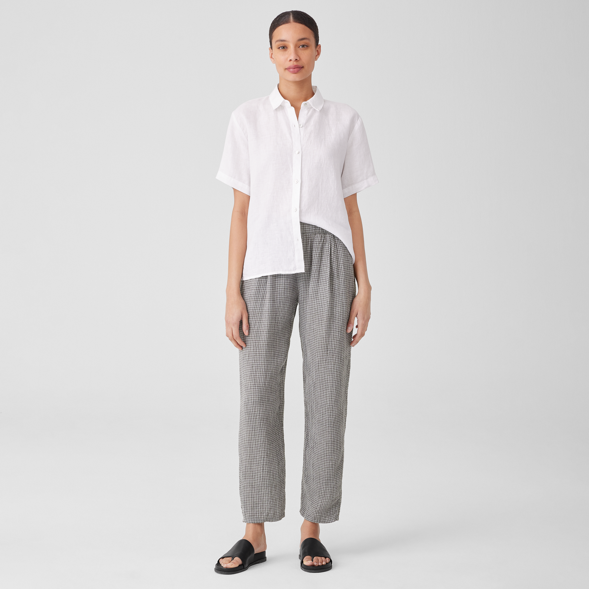 Puckered Organic Linen Tapered Pant | EILEEN FISHER