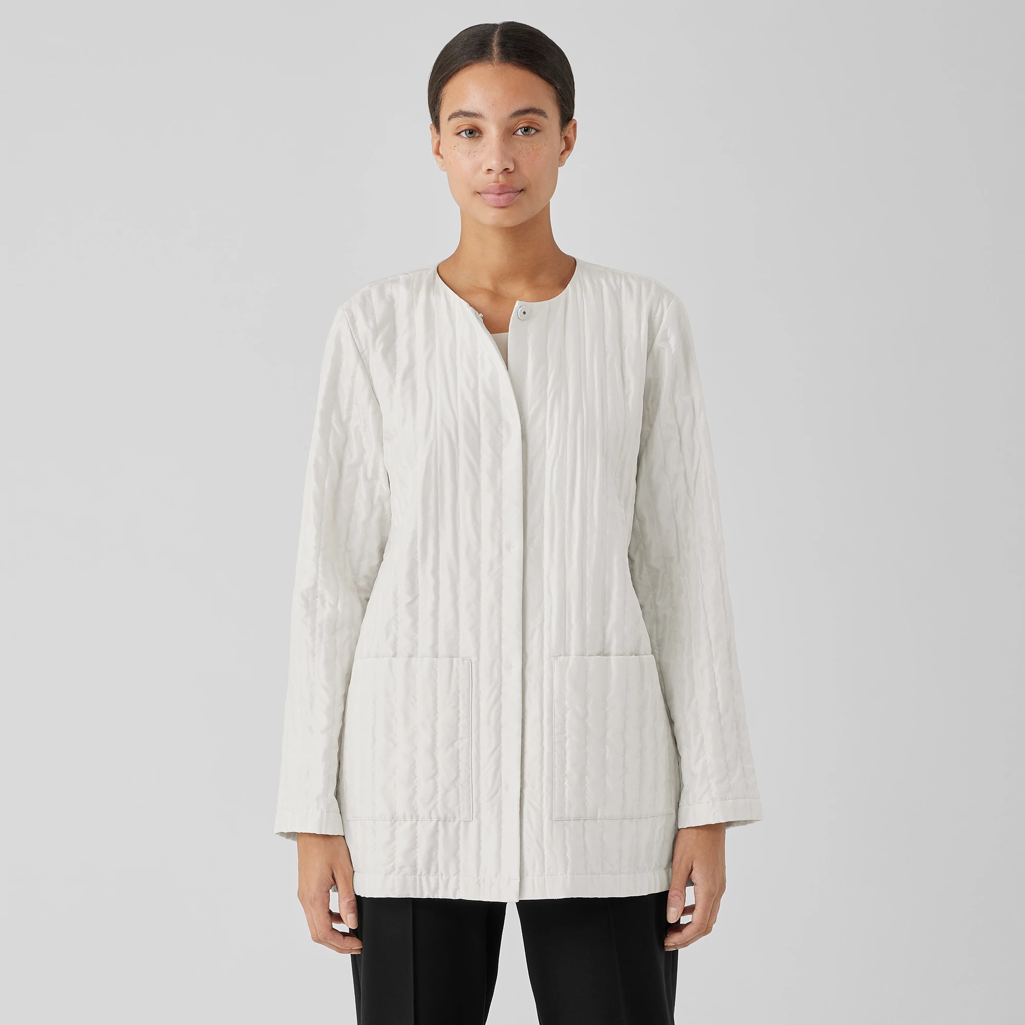 Silk Habutai Quilted Round Neck Jacket | EILEEN FISHER