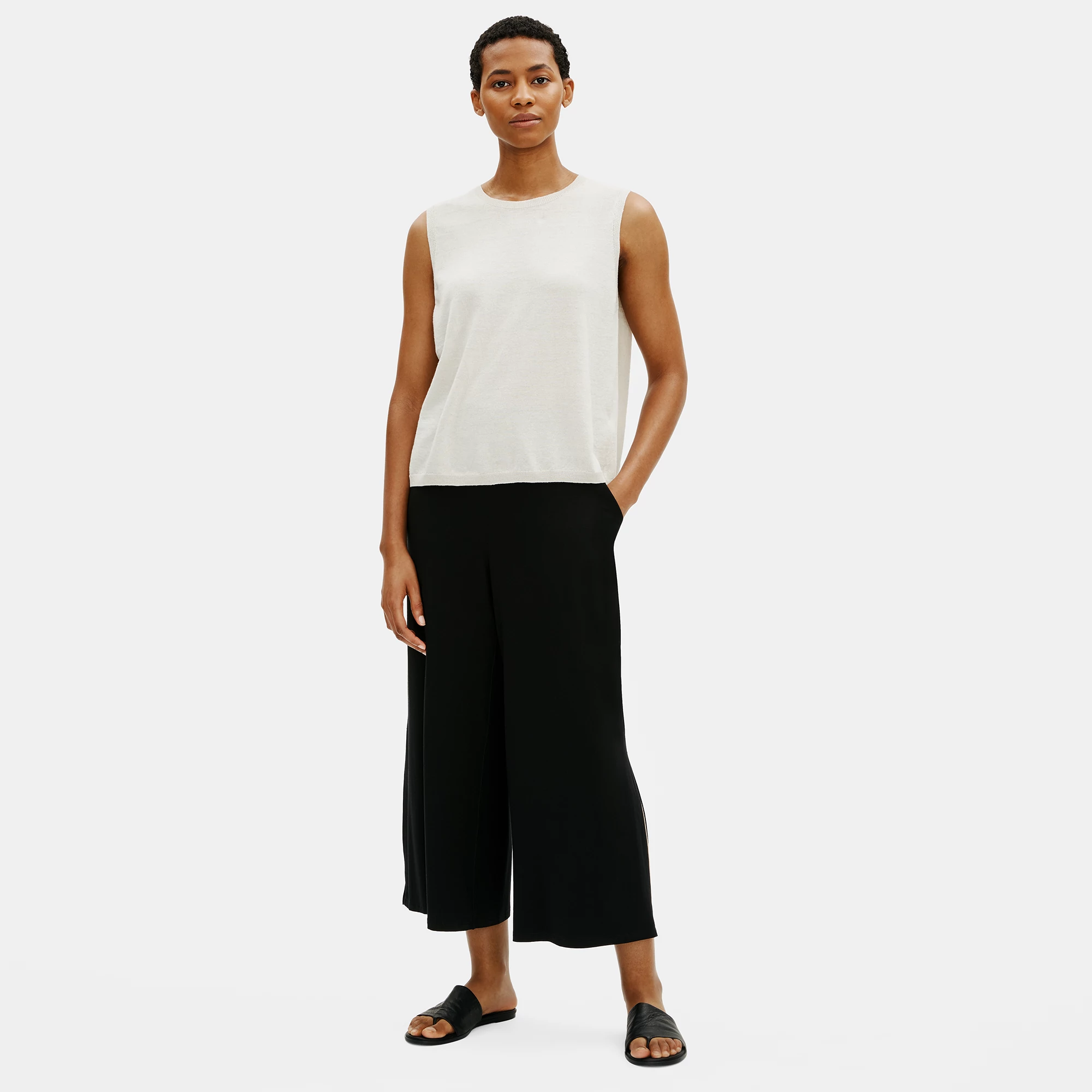 Organic Linen Cotton Crew Neck Shell | EILEEN FISHER