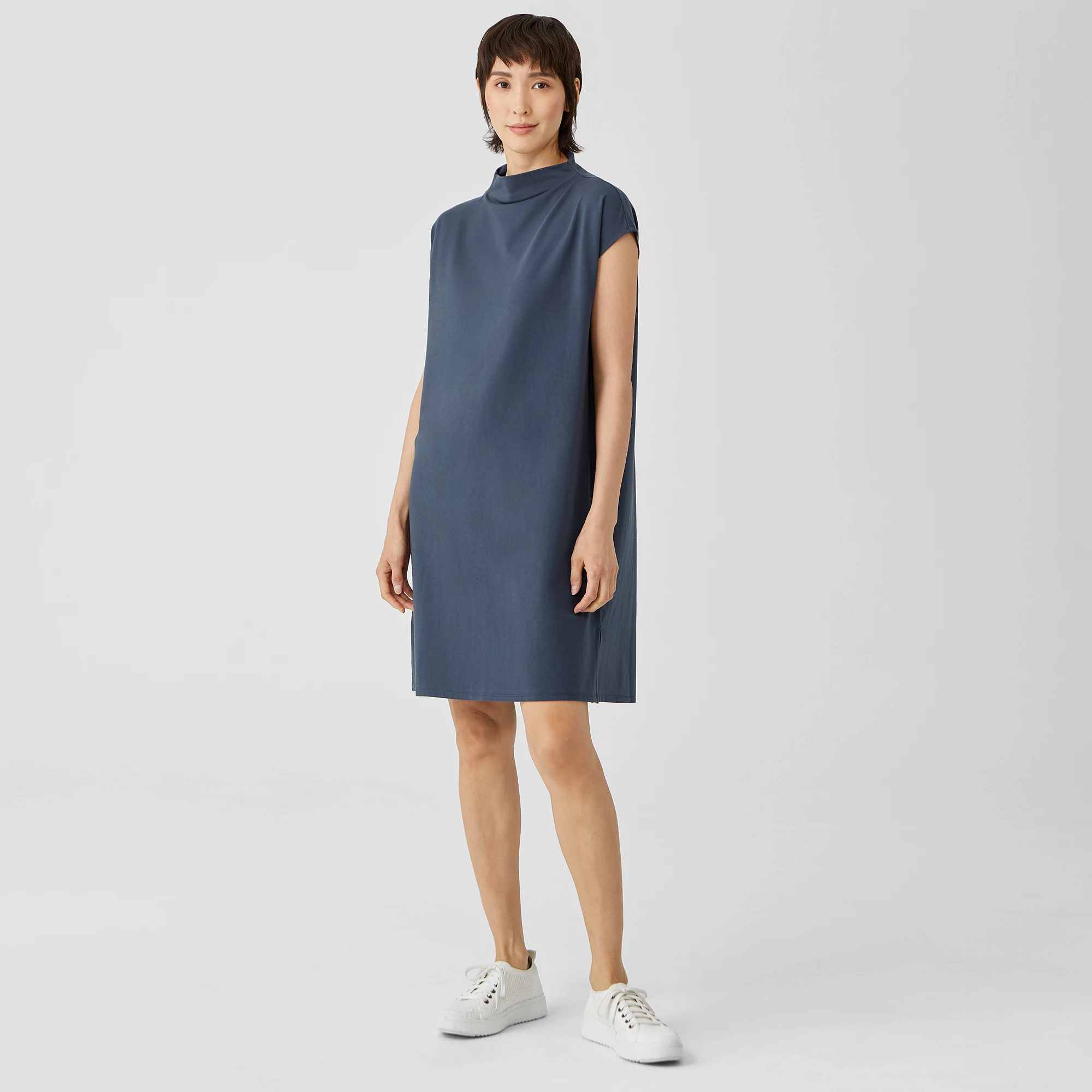 Traceable Cotton Jersey Funnel Neck Dress | EILEEN FISHER