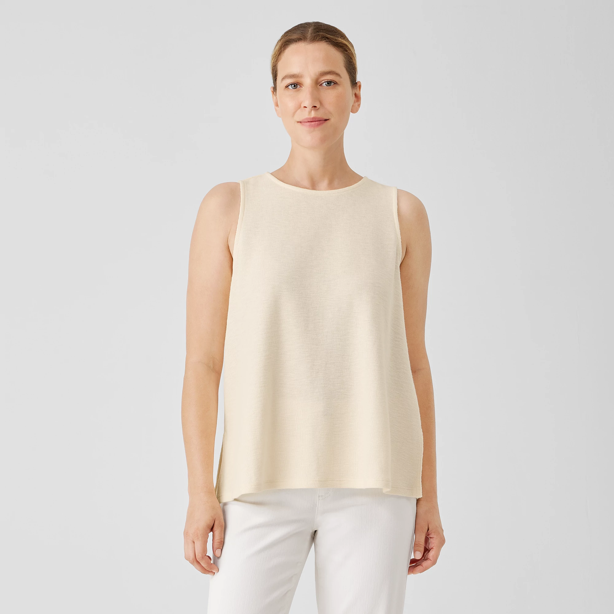 Organic Cotton Slubby Rib Knit Crew Neck Tank | EILEEN FISHER