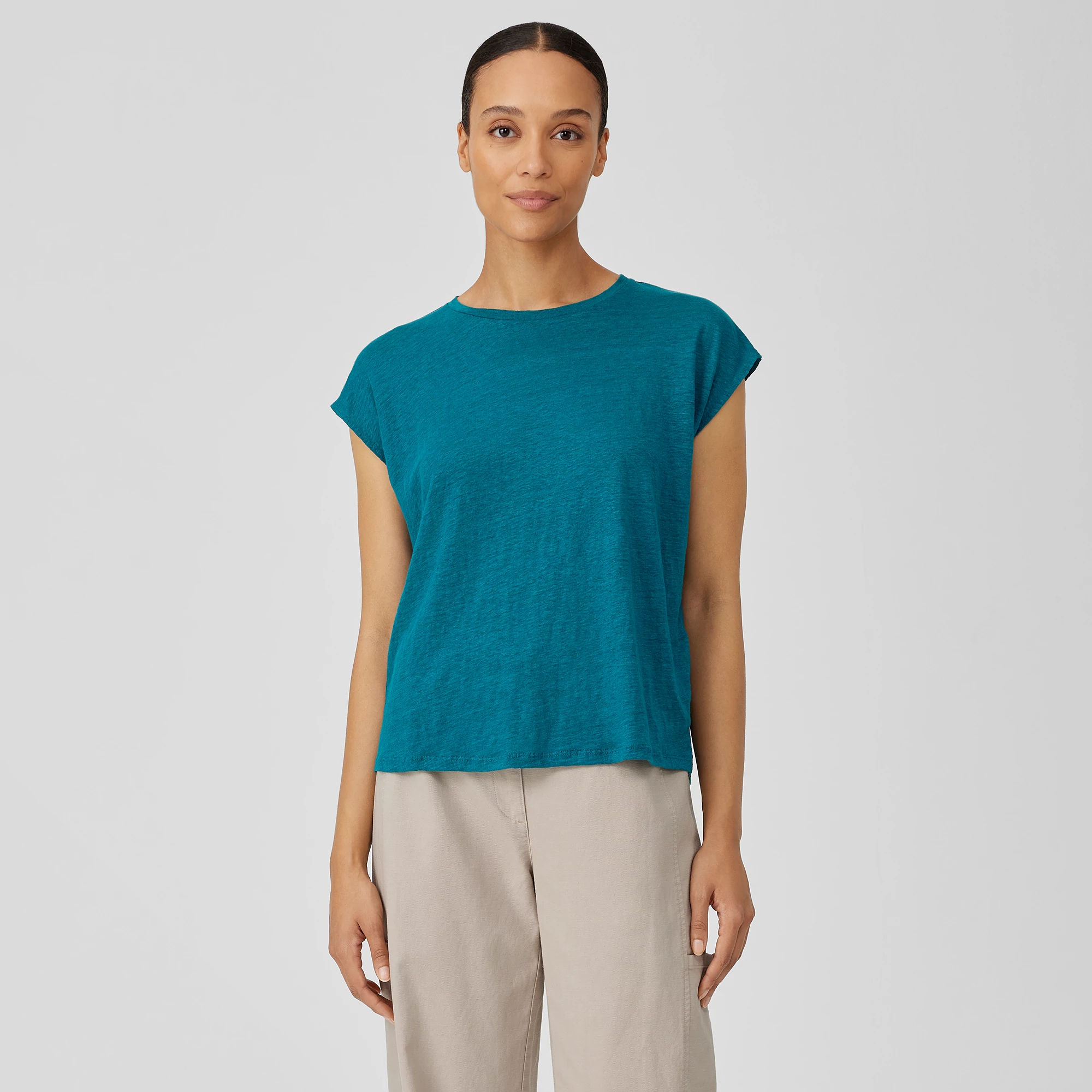 Organic Linen Jersey Shirred-Back Top | EILEEN FISHER