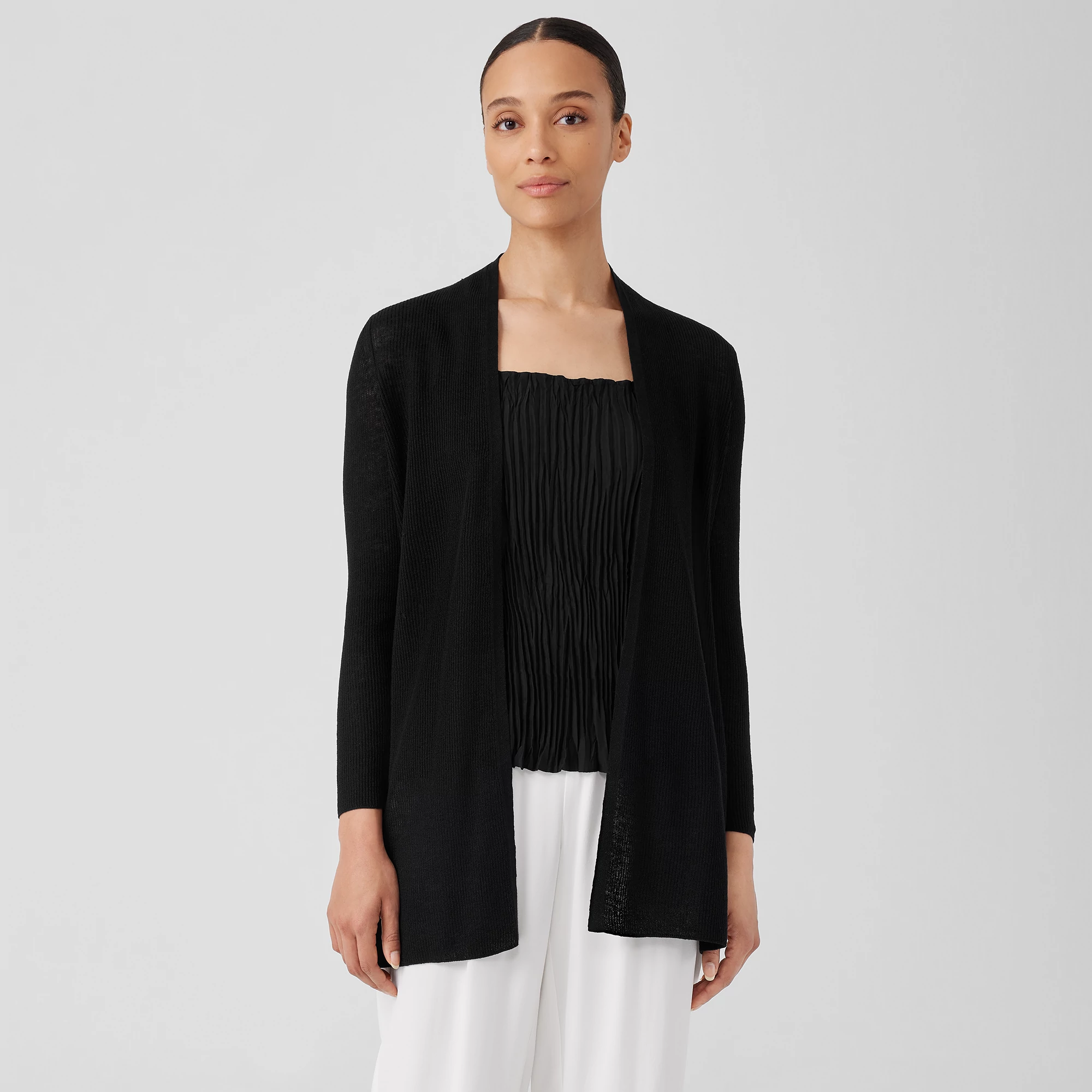 Organic Linen Cotton Airy Tuck Long Cardigan | EILEEN FISHER