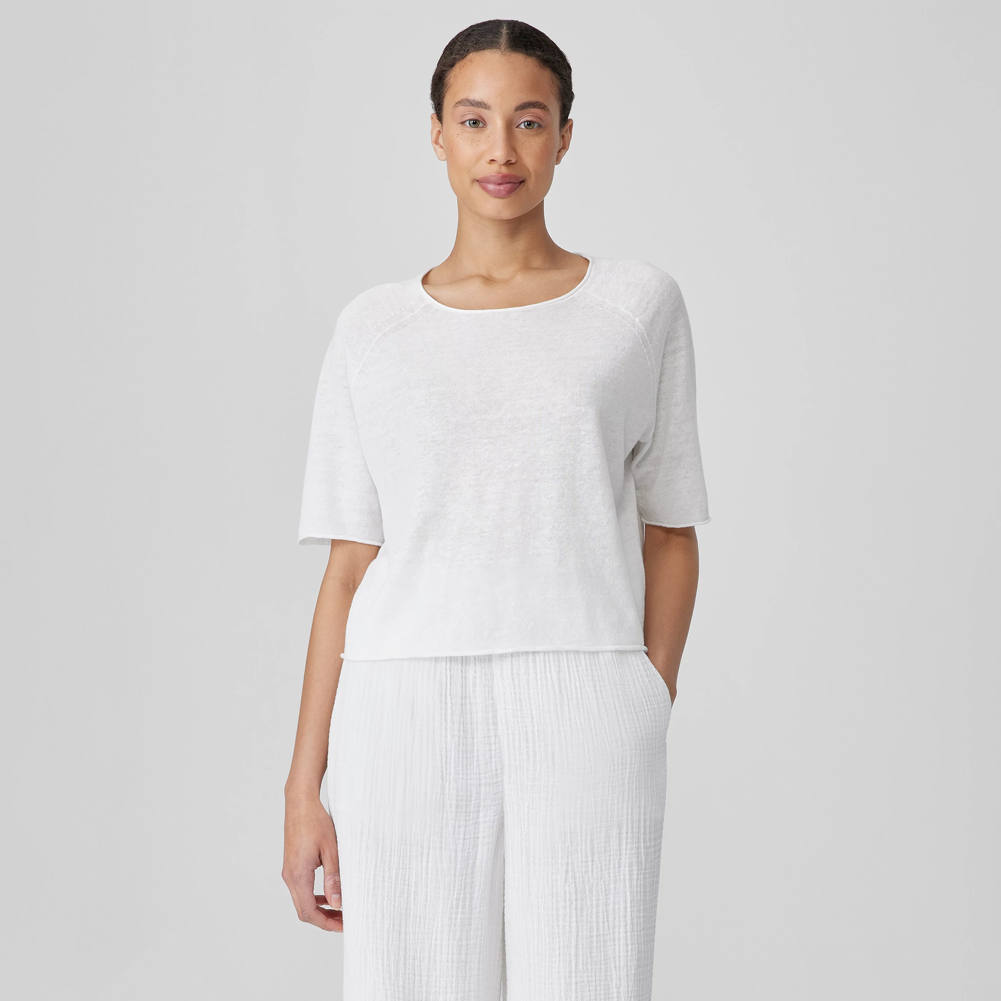 Organic Linen Cotton Jewel Neck Top | EILEEN FISHER