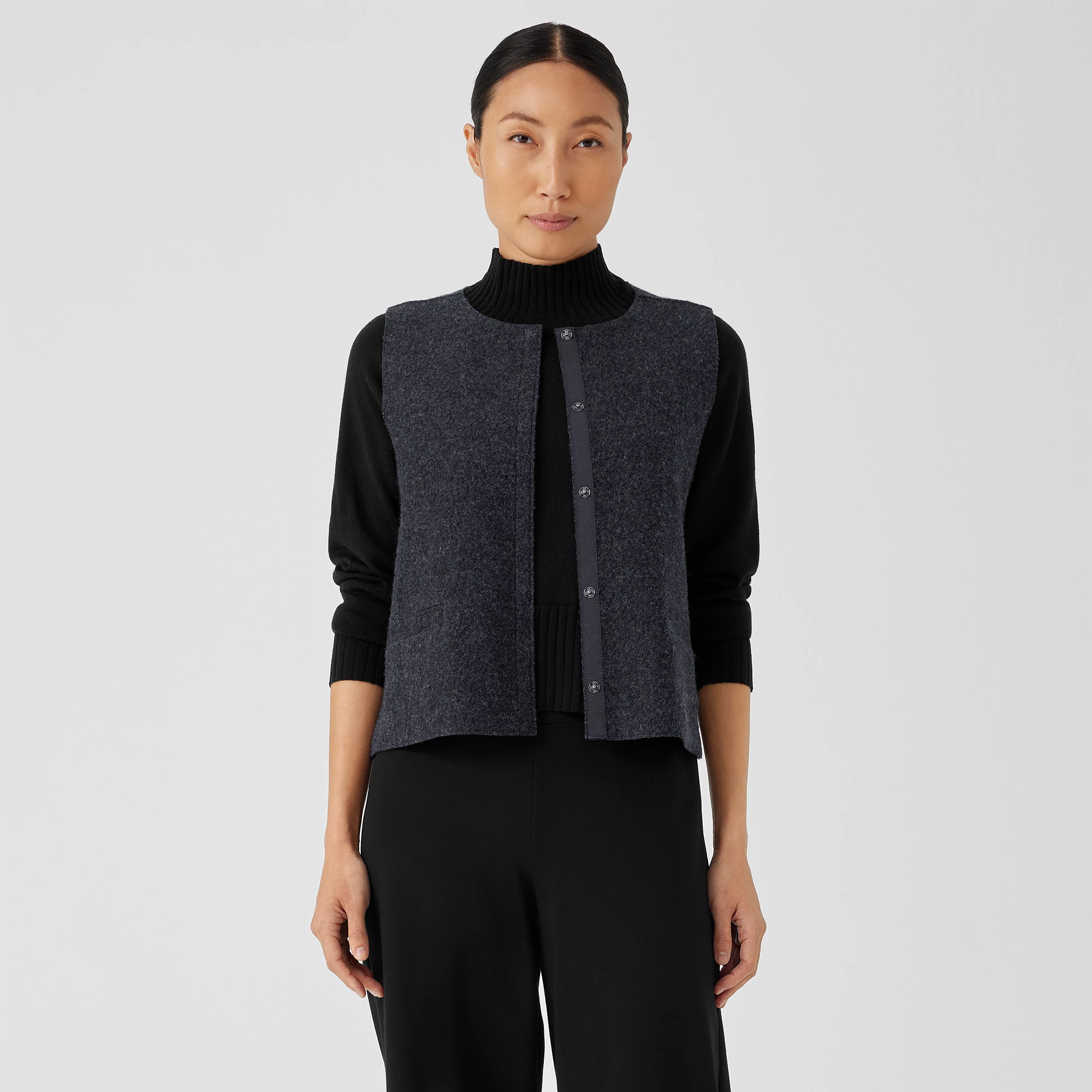 Lightweight Boiled Wool Round Neck Vest in Regenerative Wool | EILEEN ...