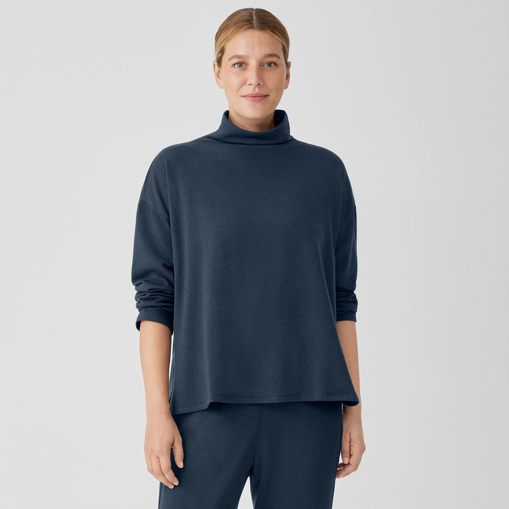 Cozy Brushed Terry Hug Funnel Neck Box-Top | EILEEN FISHER