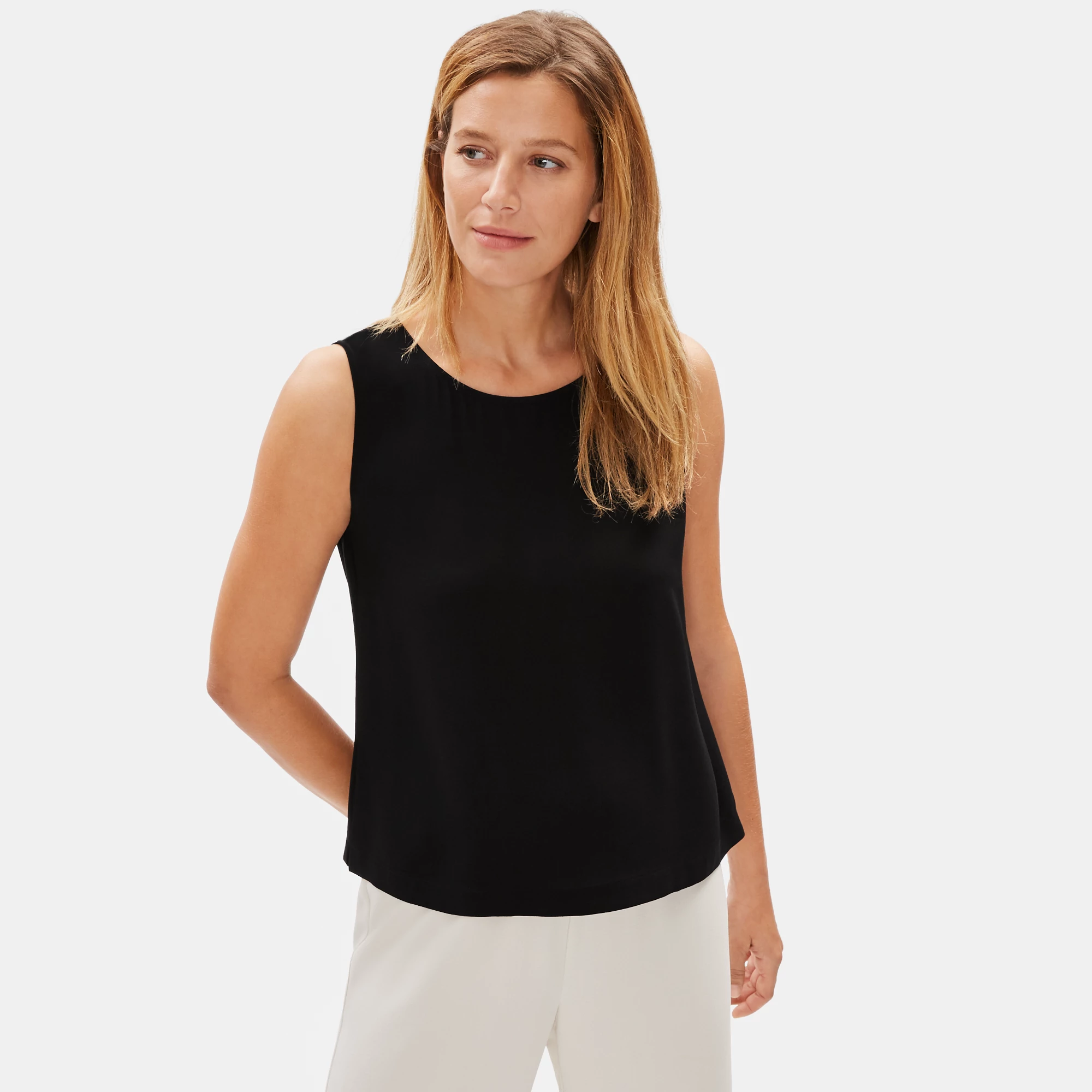 System Silk Georgette Crepe Boxy Shell | EILEEN FISHER