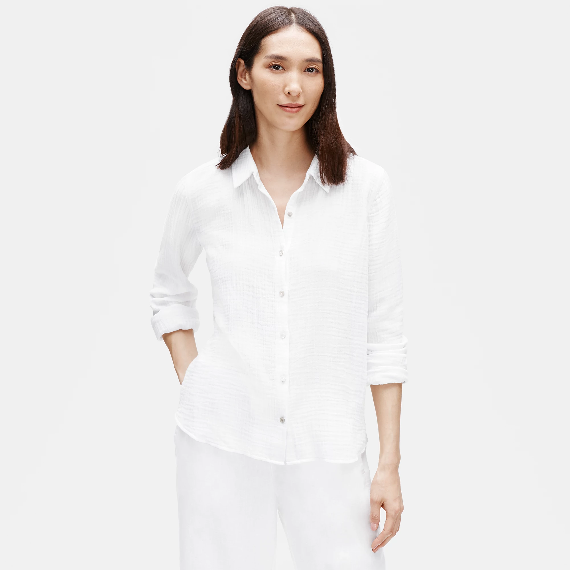 Organic Cotton Gauze Classic Collar Shirt | EILEEN FISHER