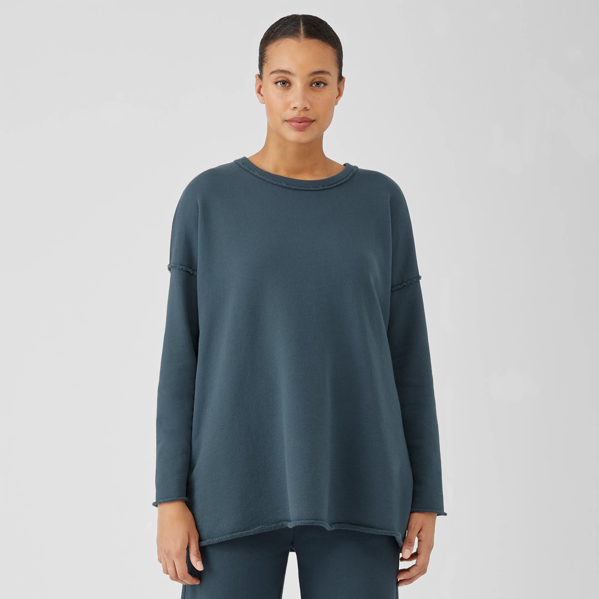 Organic Cotton French Terry Crew Neck Top | EILEEN FISHER