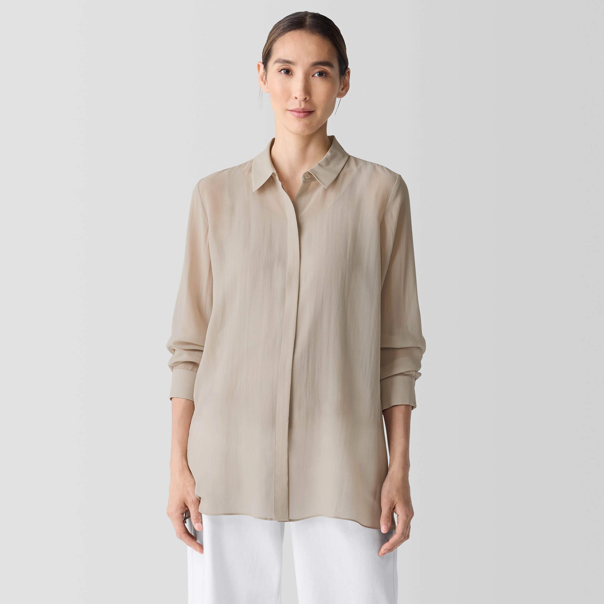 Sheer Silk Georgette Classic Collar Shirt | EILEEN FISHER