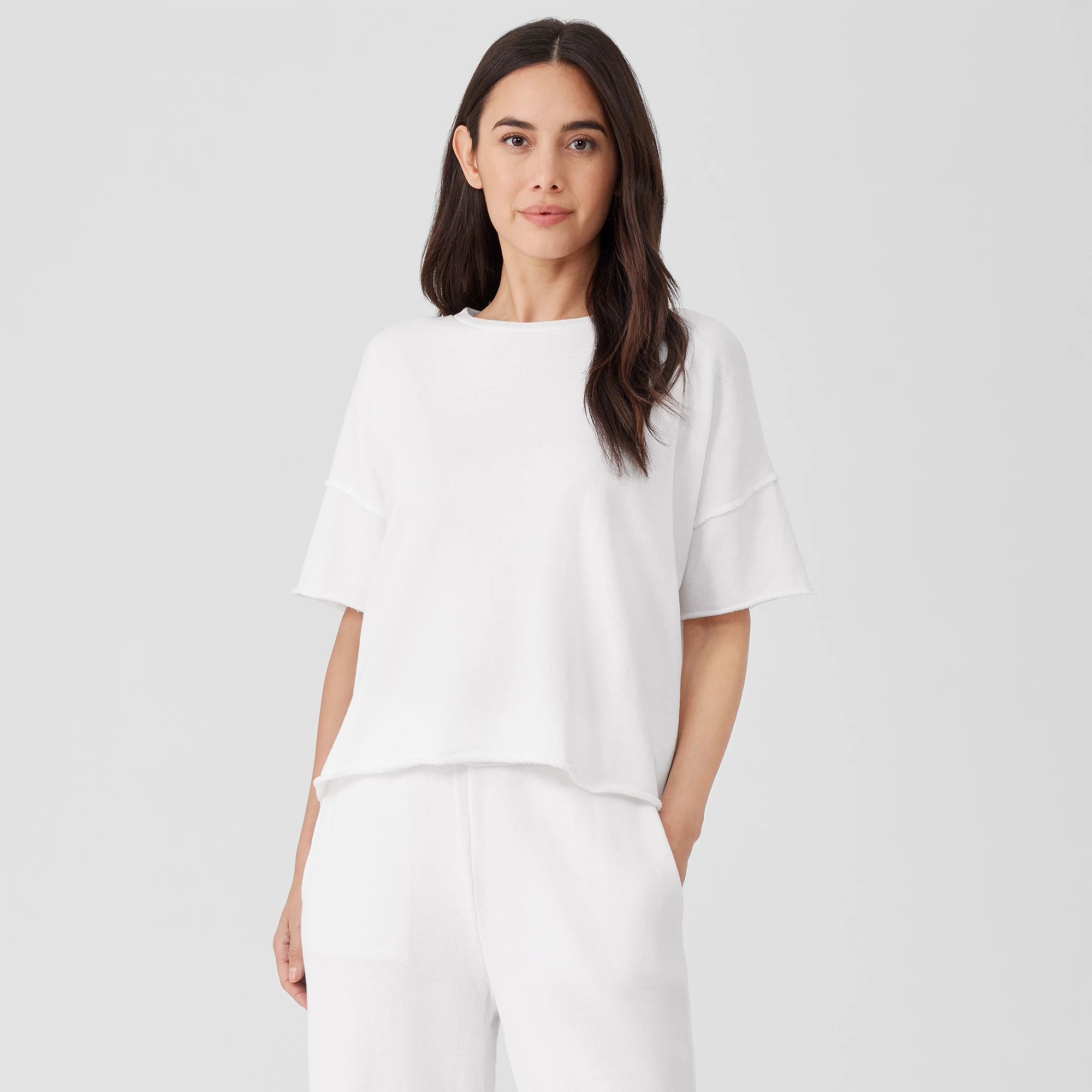 Lightweight Organic Cotton Terry Crew Neck Top | EILEEN FISHER