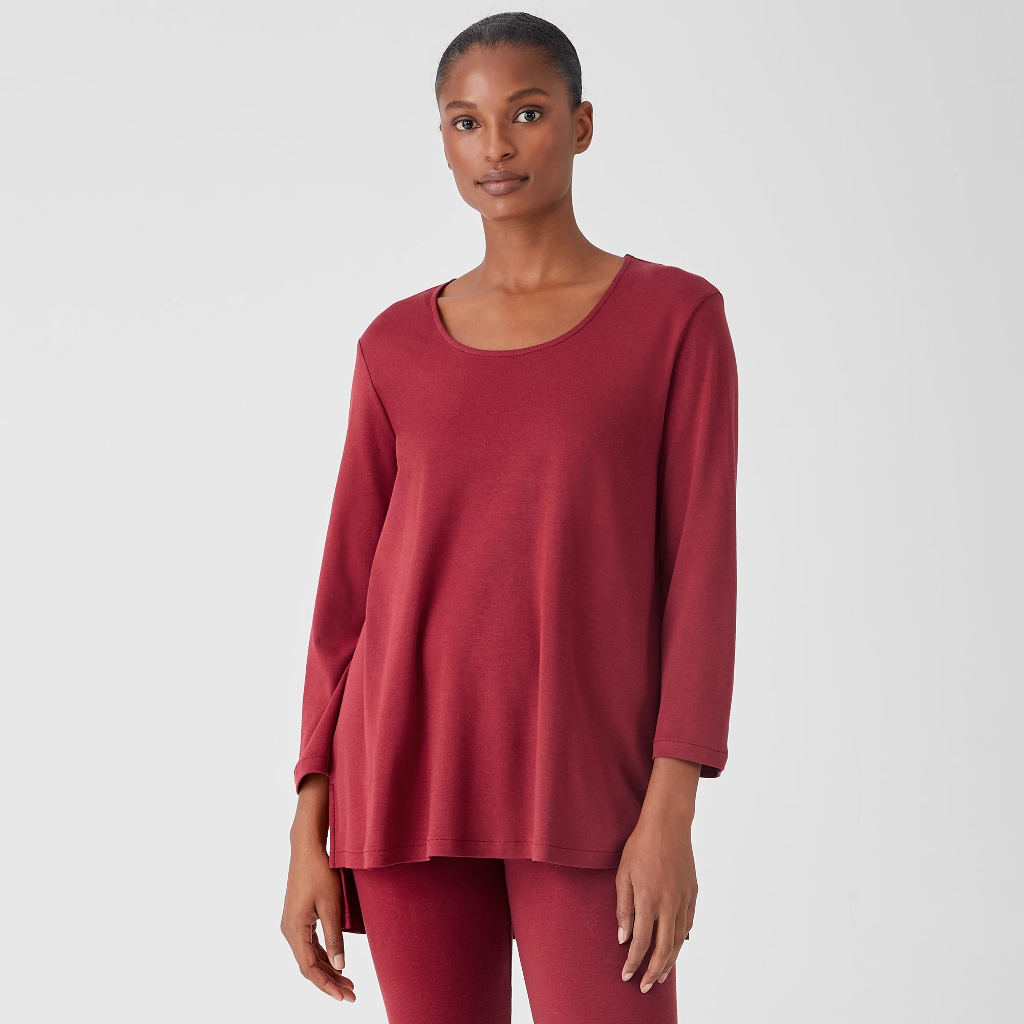 Cozy Organic Cotton Interlock U-Neck Top | EILEEN FISHER