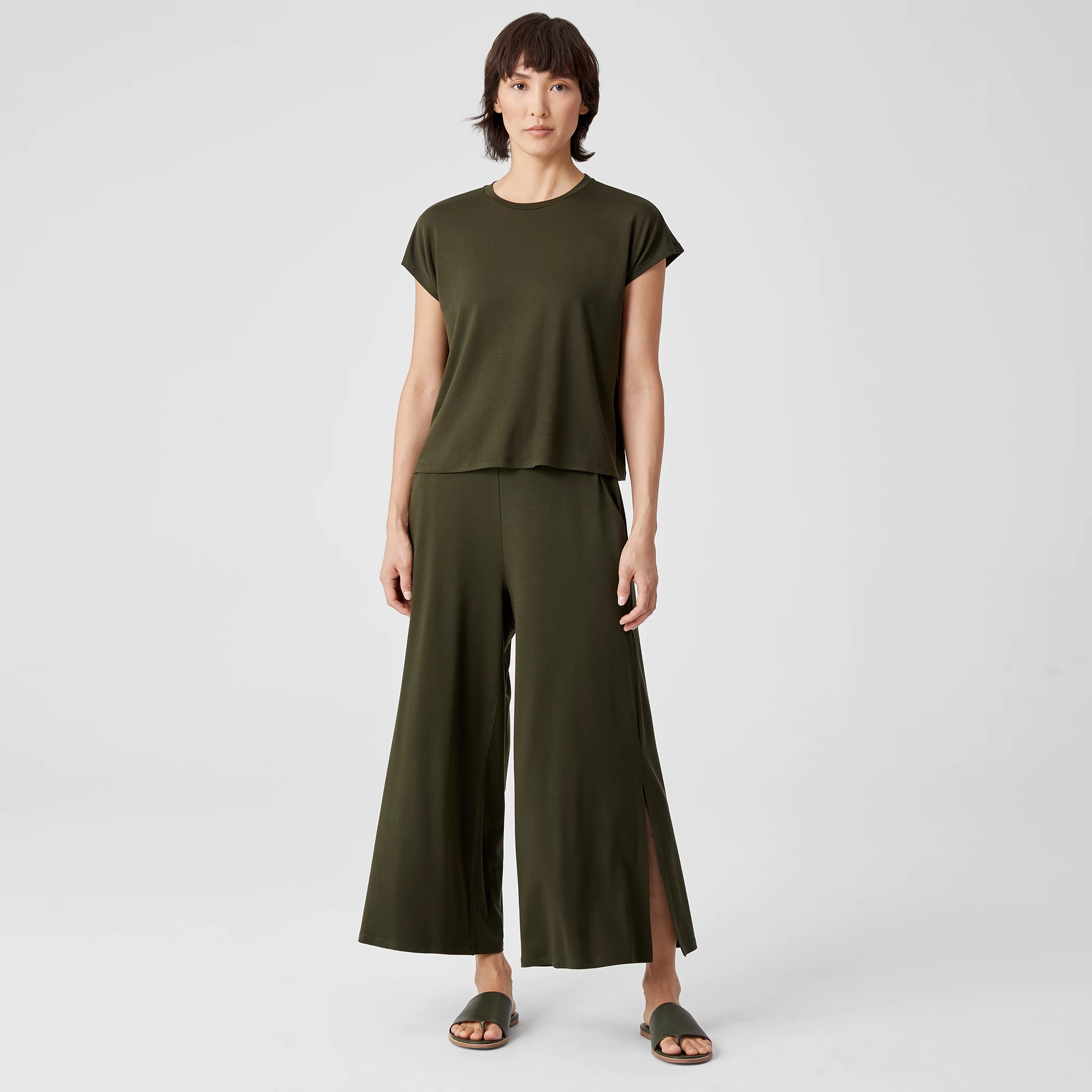 Fine Jersey Wide-Leg Pant with Slits | EILEEN FISHER