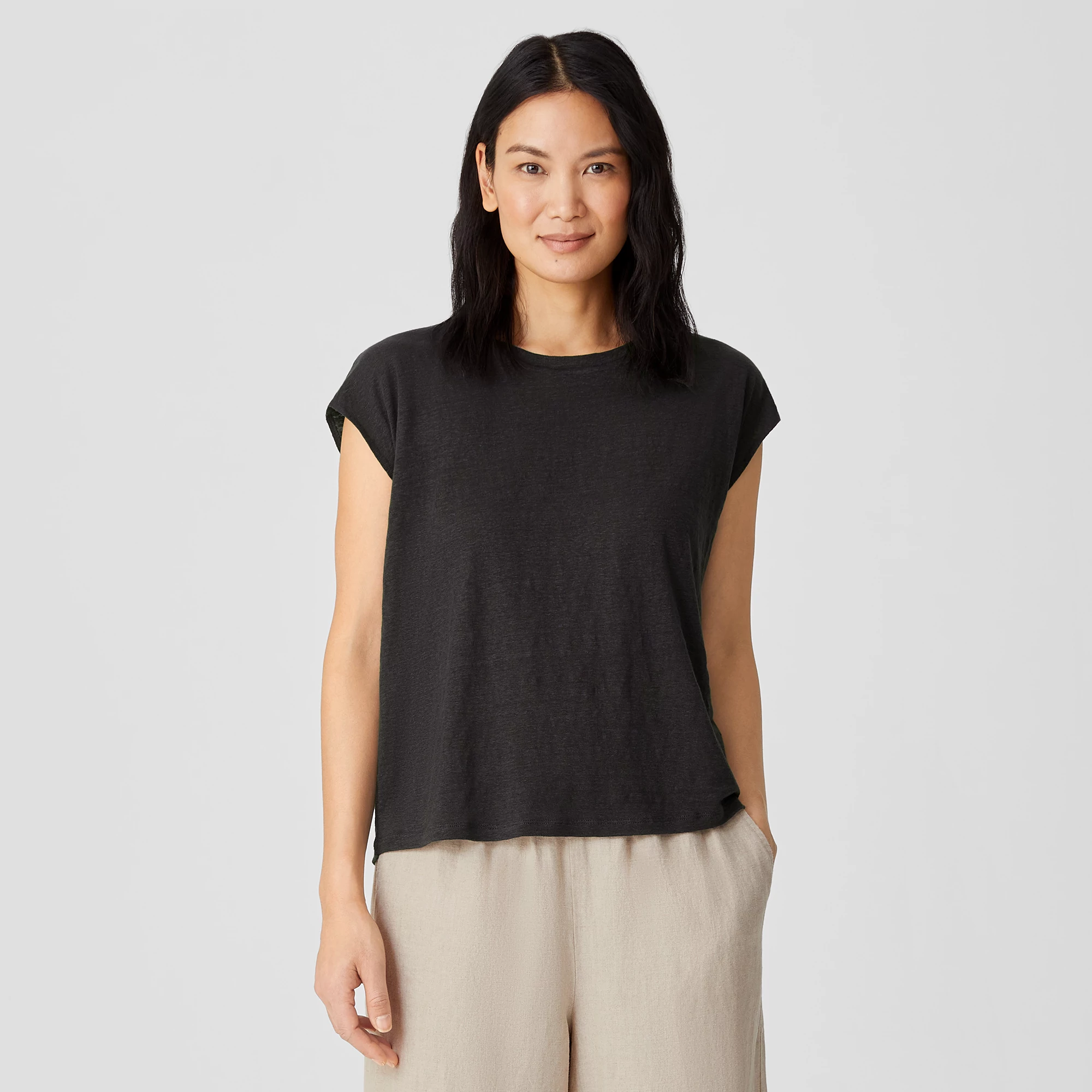 Organic Linen Jersey Shirred-Back Top | EILEEN FISHER