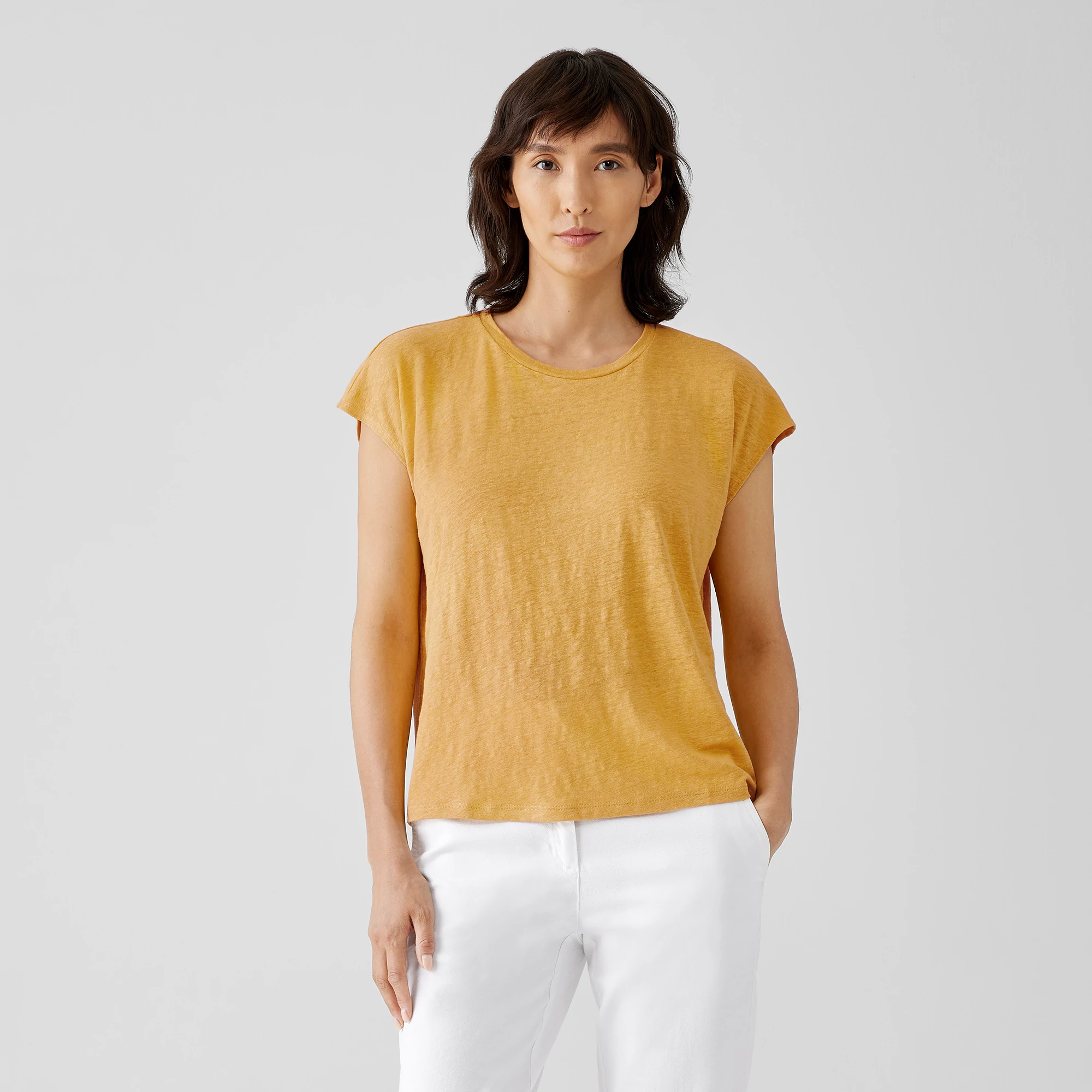 Organic Linen Jersey Shirred-Back Top | EILEEN FISHER