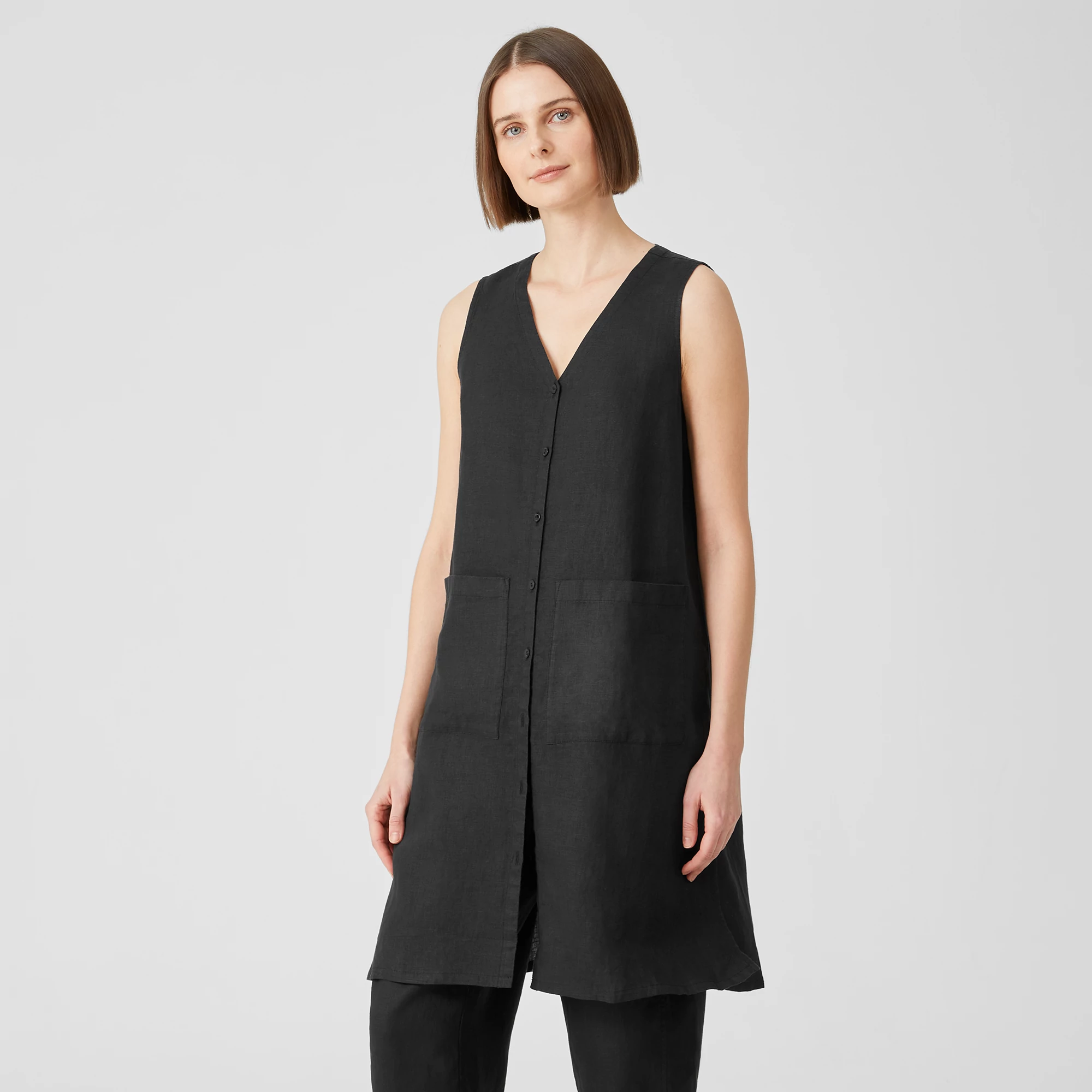 Organic Handkerchief Linen V-Neck Long Top | EILEEN FISHER
