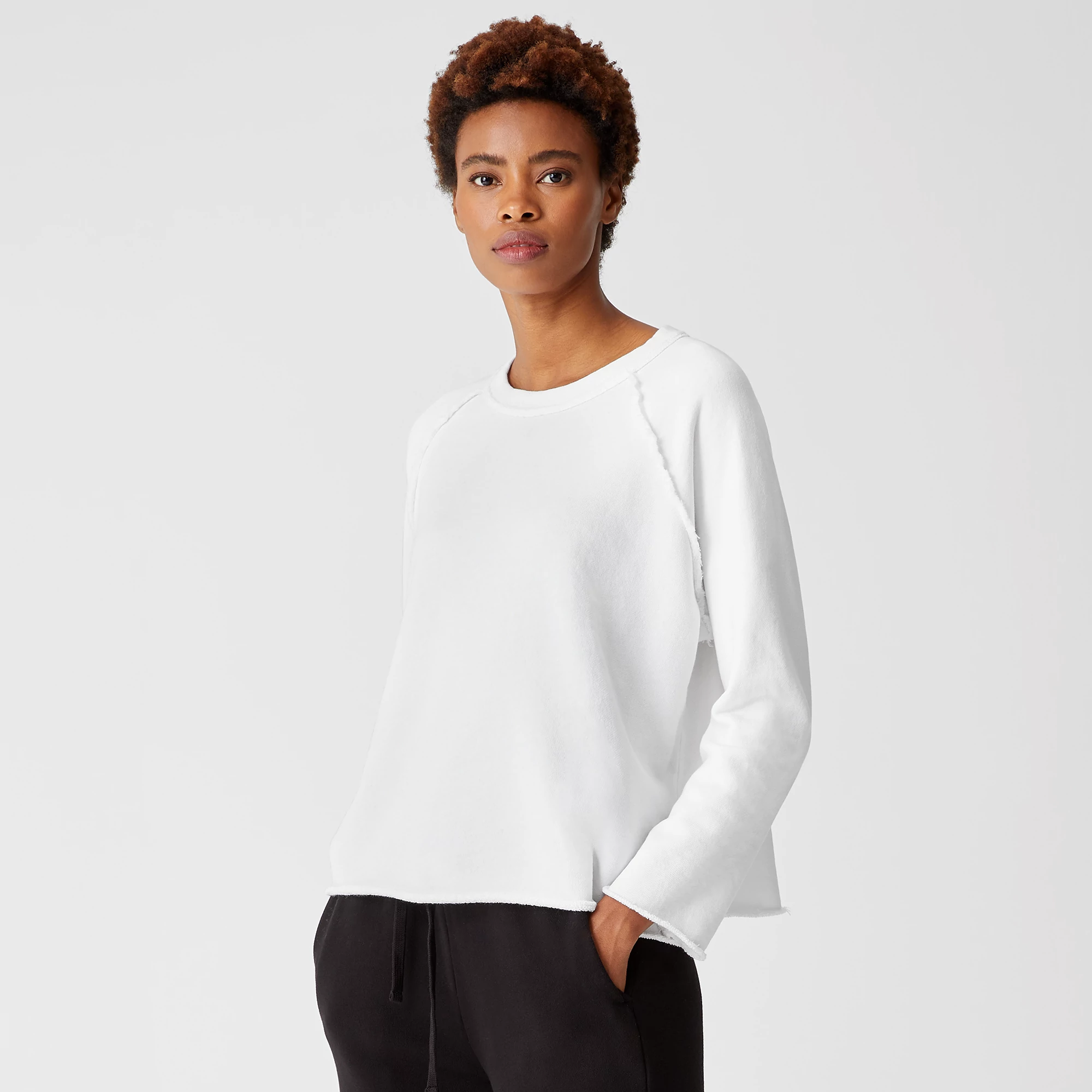 Organic Cotton French Terry Crew Neck Top | EILEEN FISHER