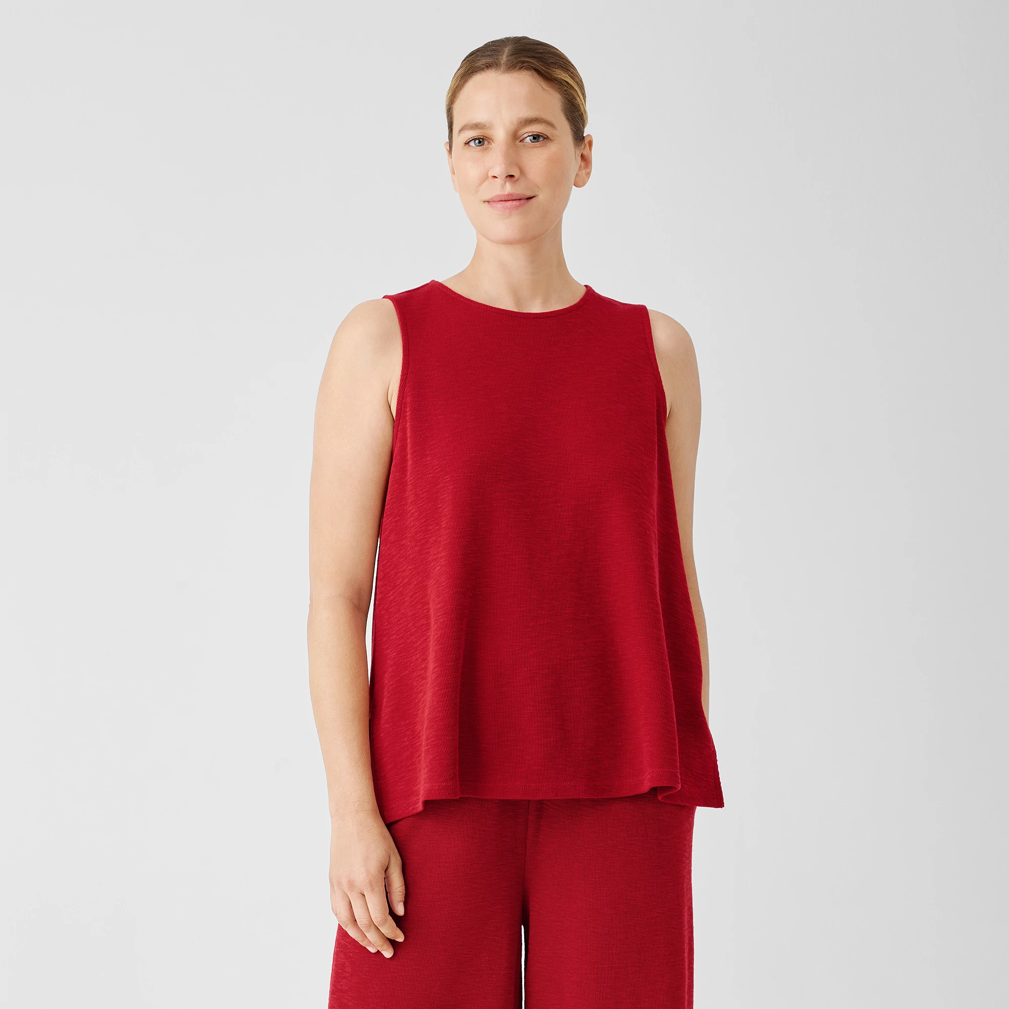 Organic Cotton Slubby Rib Knit Crew Neck Tank | EILEEN FISHER