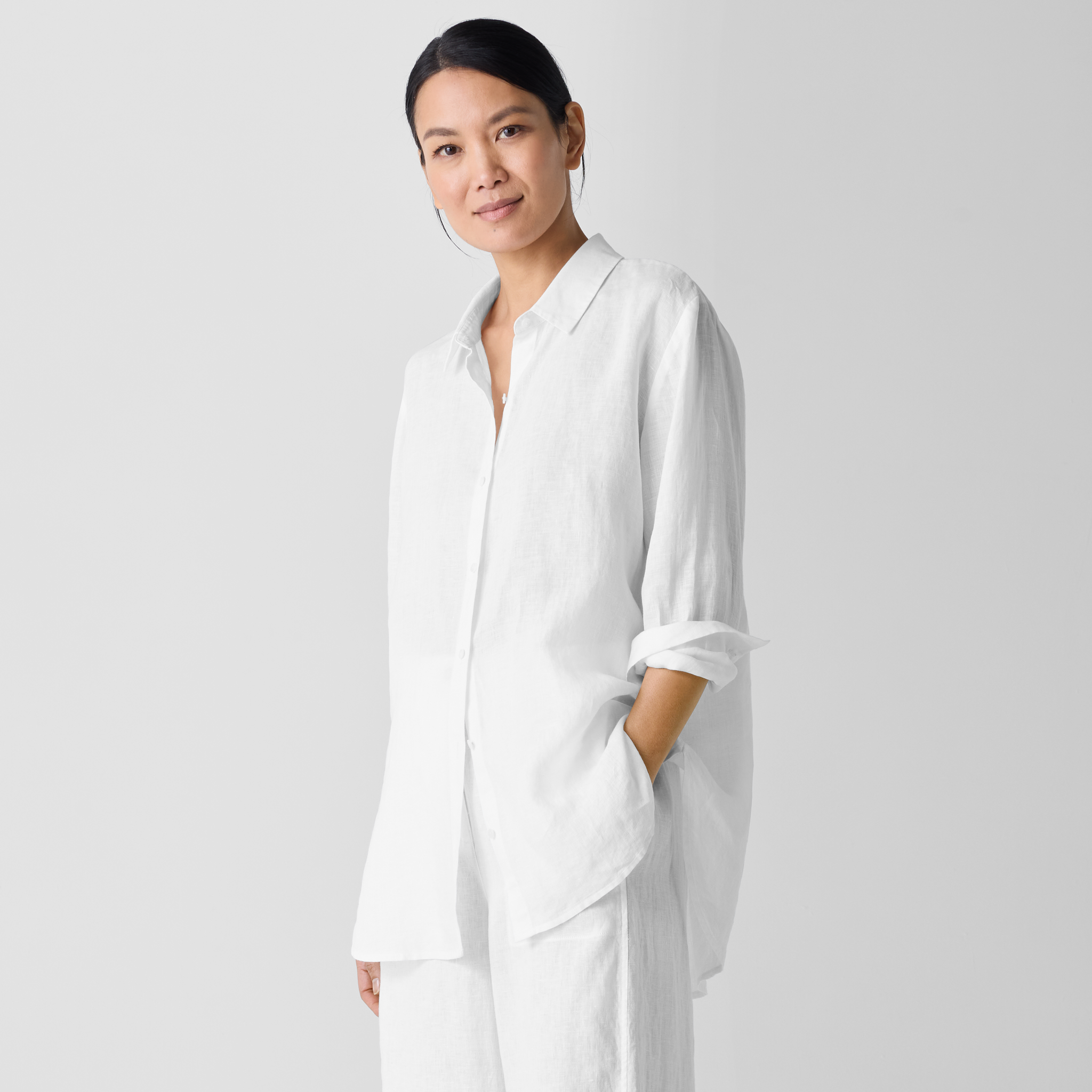 Organic Handkerchief Linen Classic Collar Shirt | EILEEN FISHER