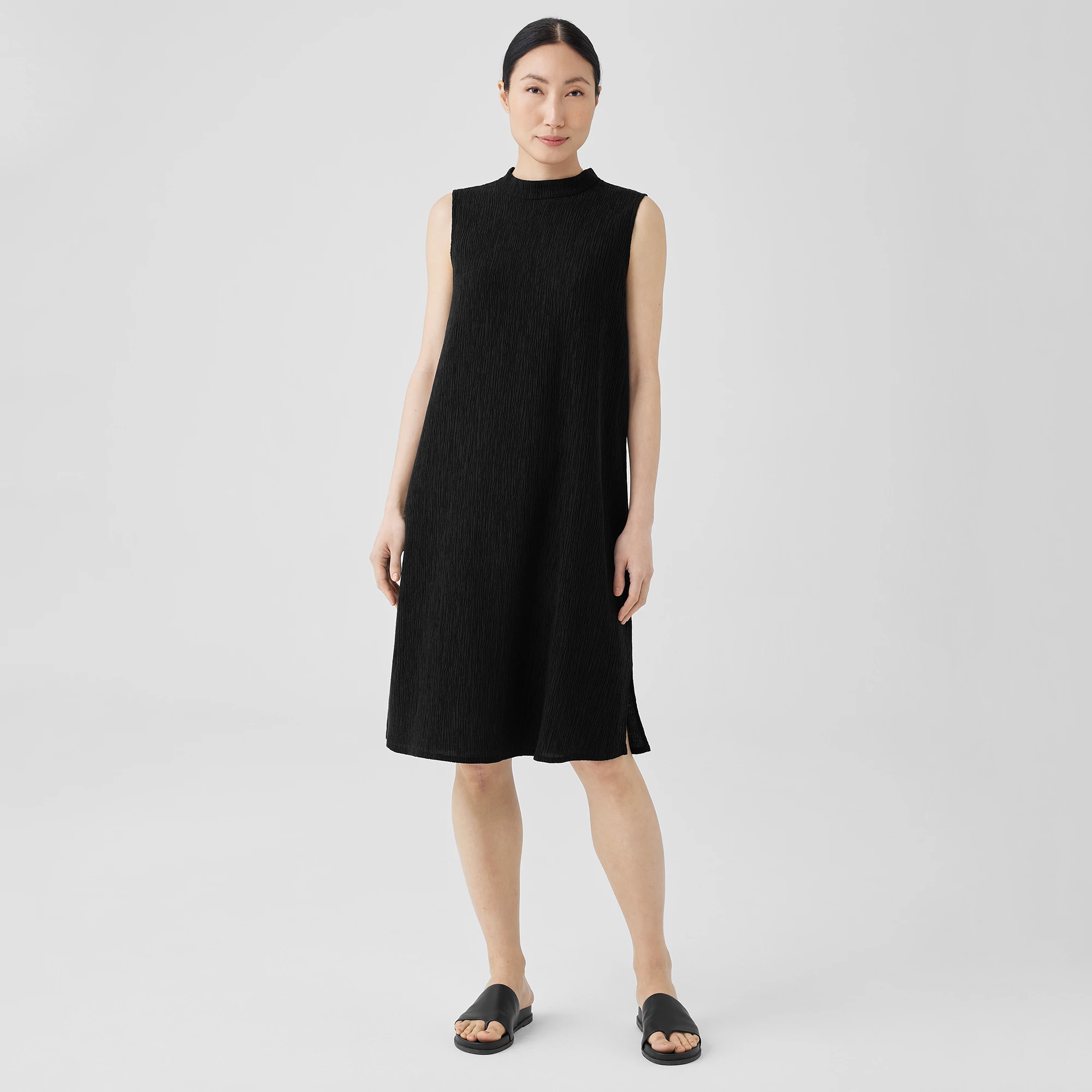 Woven Plissé Mock Neck Dress | EILEEN FISHER
