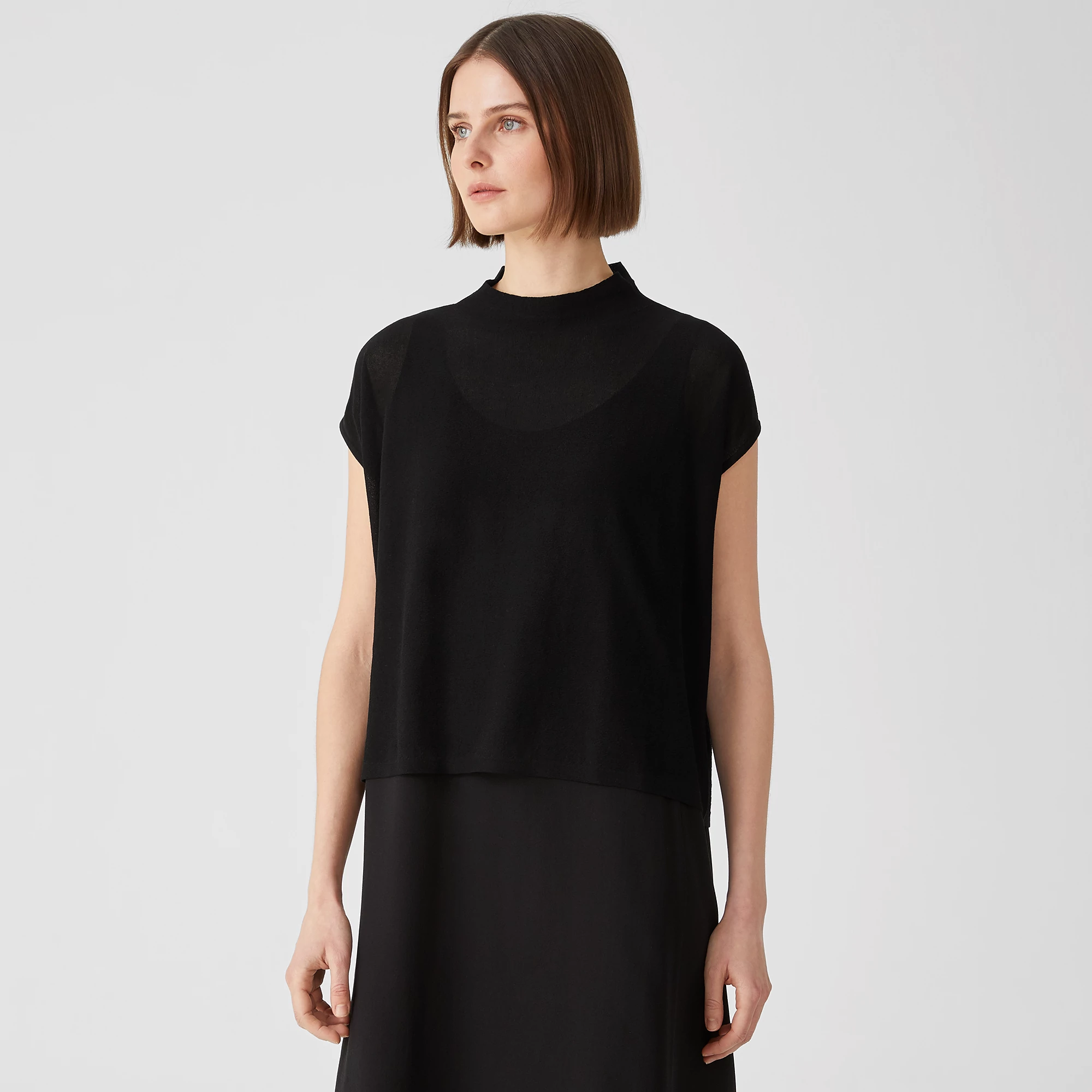 Gossamer Organic Cotton Funnel Neck Top | EILEEN FISHER