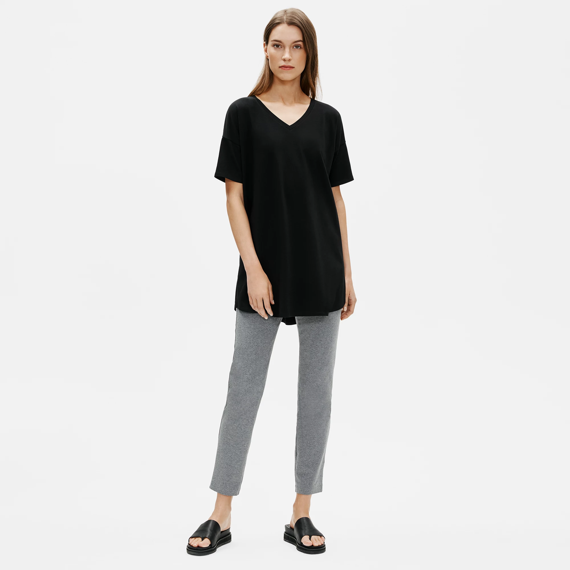 Traceable Cotton Stretch V-Neck Tunic | EILEEN FISHER