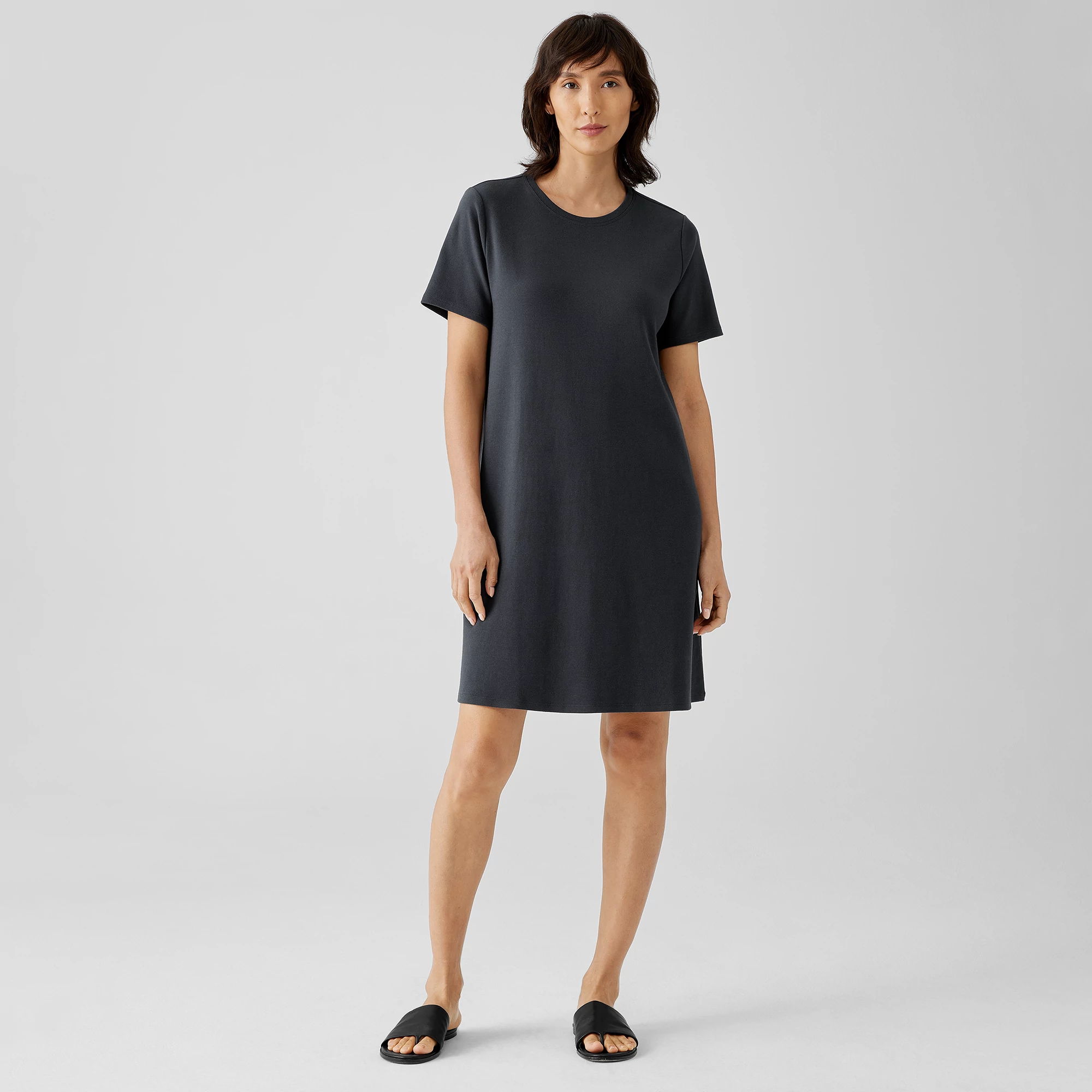 Organic Cotton Interlock Crew Neck Dress | EILEEN FISHER