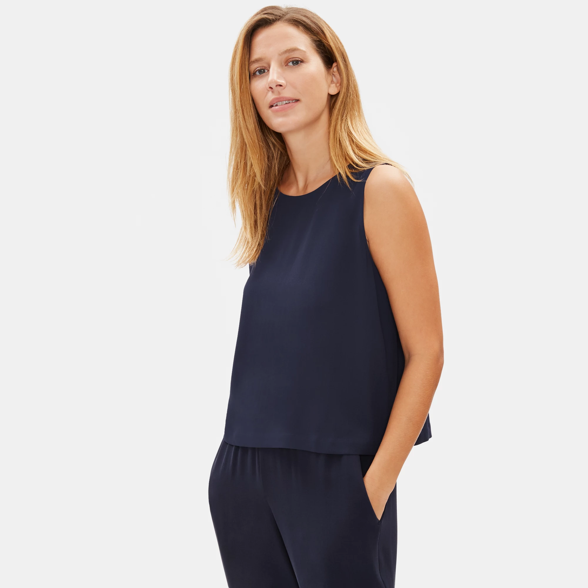 System Silk Georgette Crepe Boxy Shell | EILEEN FISHER