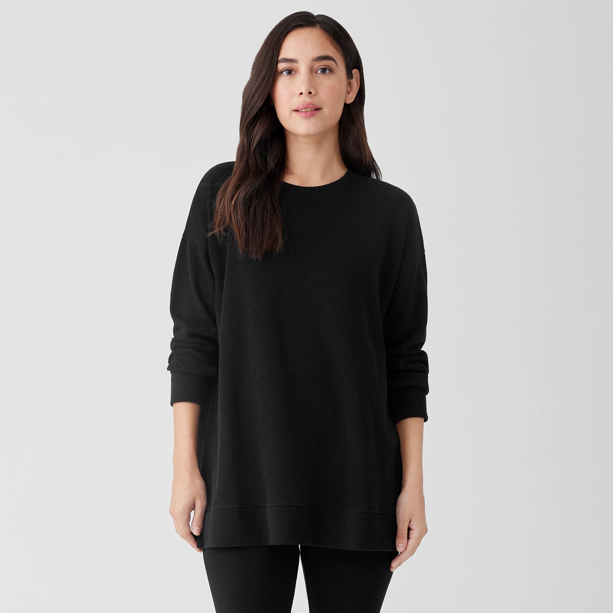 Organic Cotton Slubby Rib Knit Crew Neck Top | EILEEN FISHER