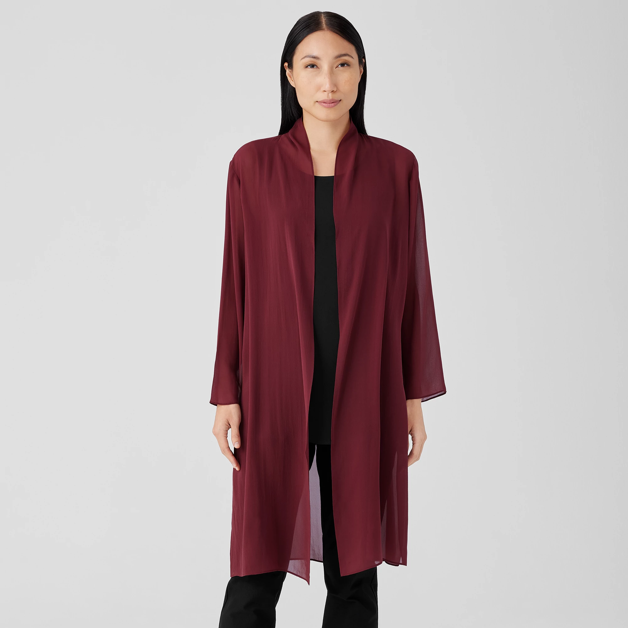 Sheer Silk Georgette High Collar Jacket | EILEEN FISHER