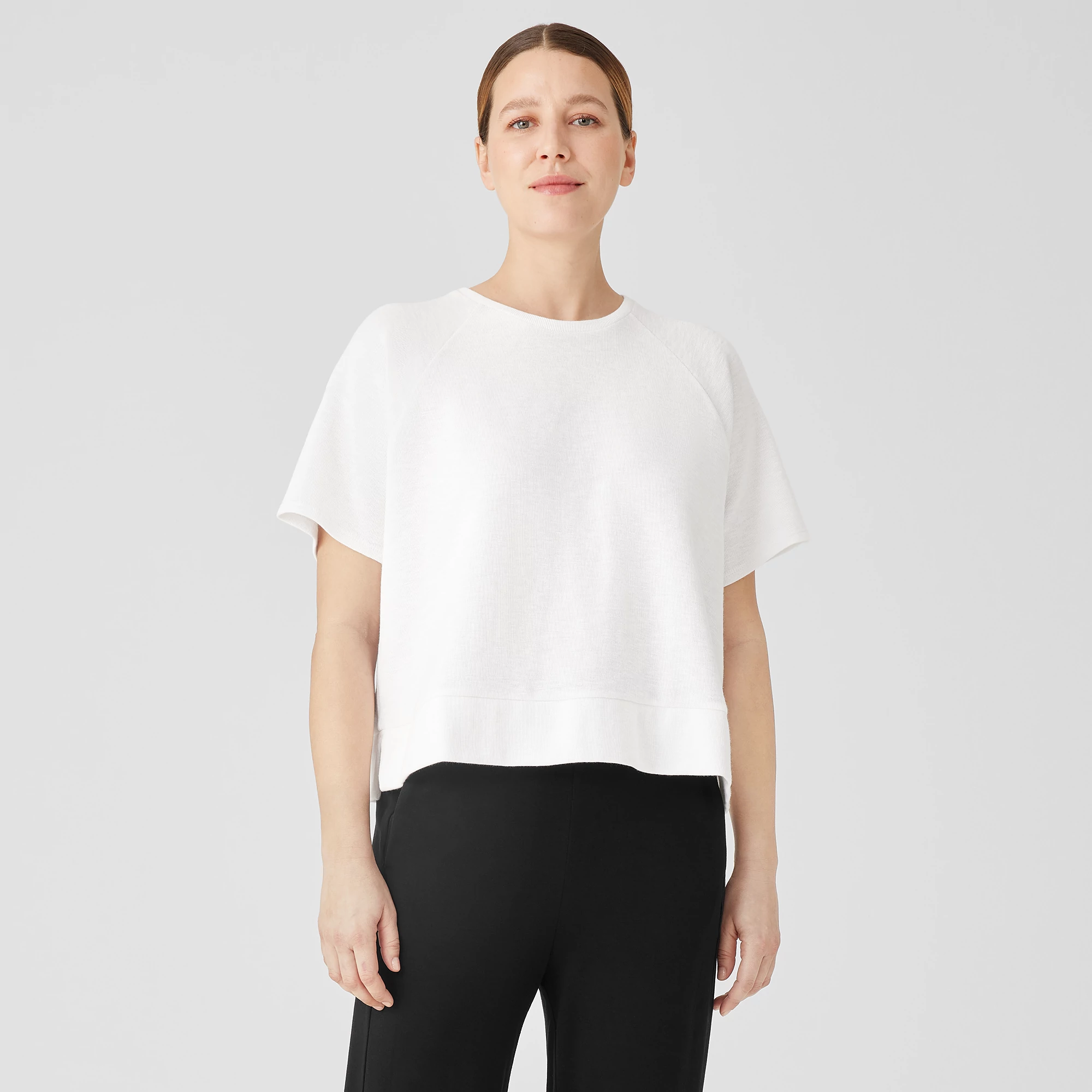 Organic Cotton Slubby Rib Knit Elbow-Sleeve Top | EILEEN FISHER