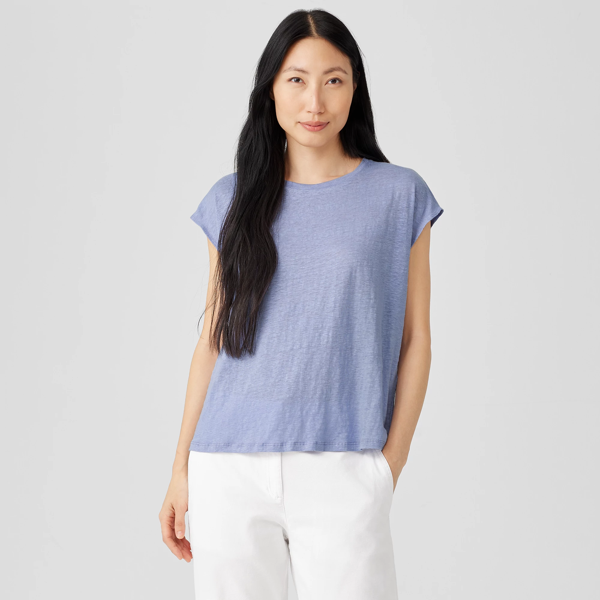 Organic Linen Jersey Shirred-Back Top | EILEEN FISHER