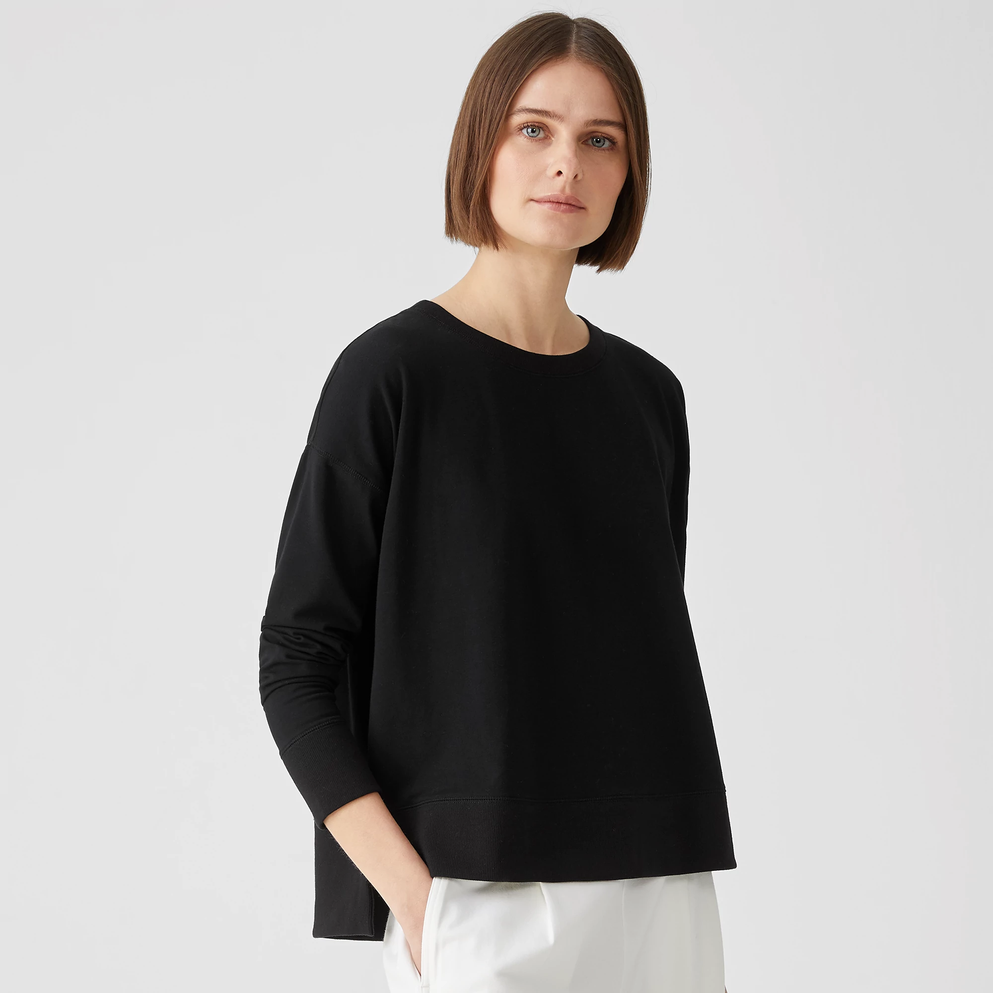 Traceable Organic Cotton Jersey Crew Neck Top | Eileen Fisher