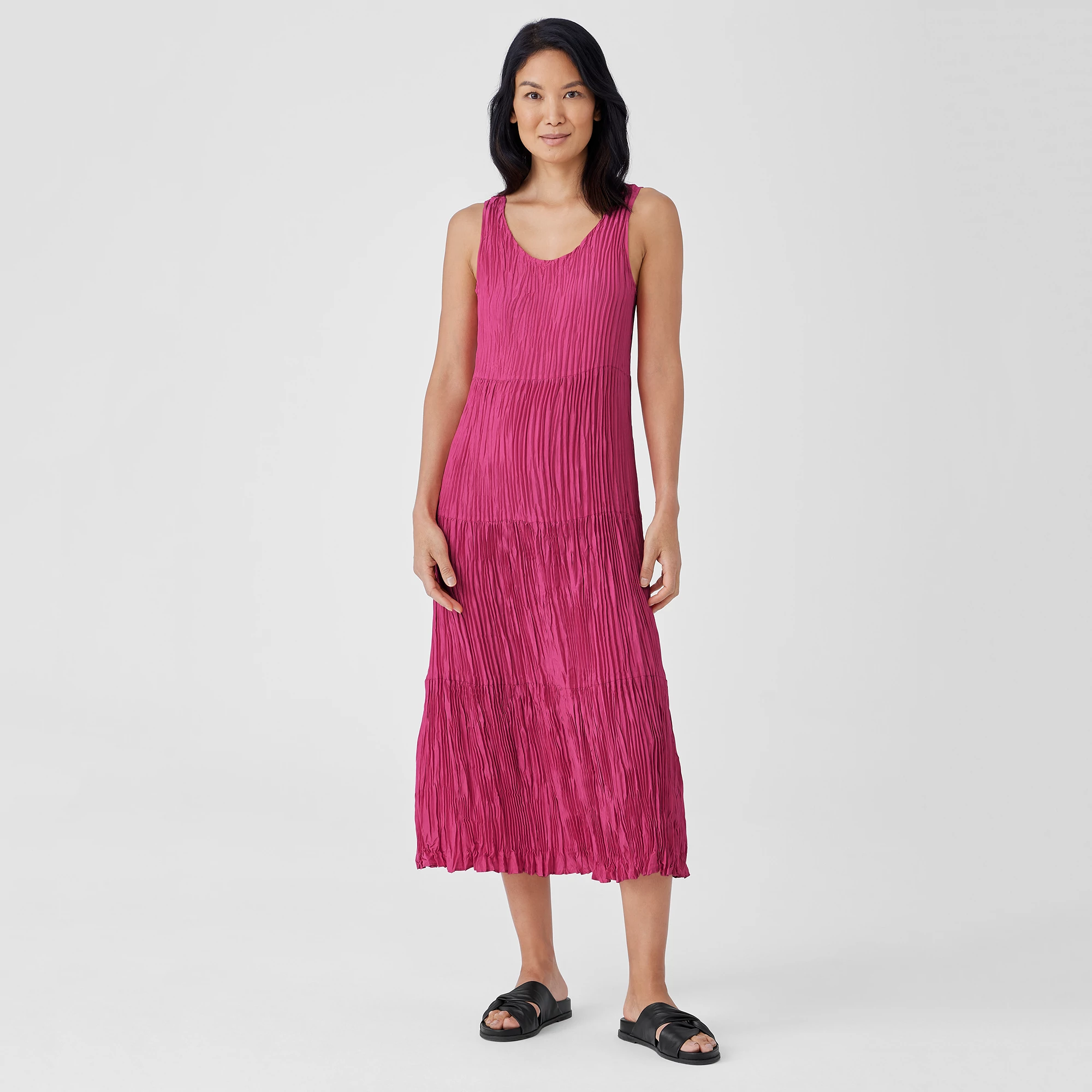 Crushed Silk Tiered Dress | EILEEN FISHER