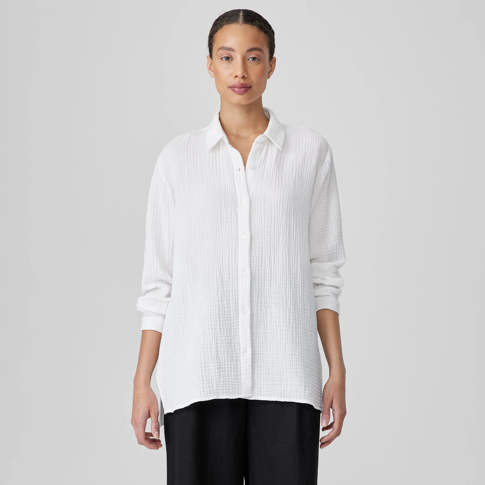Organic Cotton Lofty Gauze Classic Collar Shirt | EILEEN FISHER